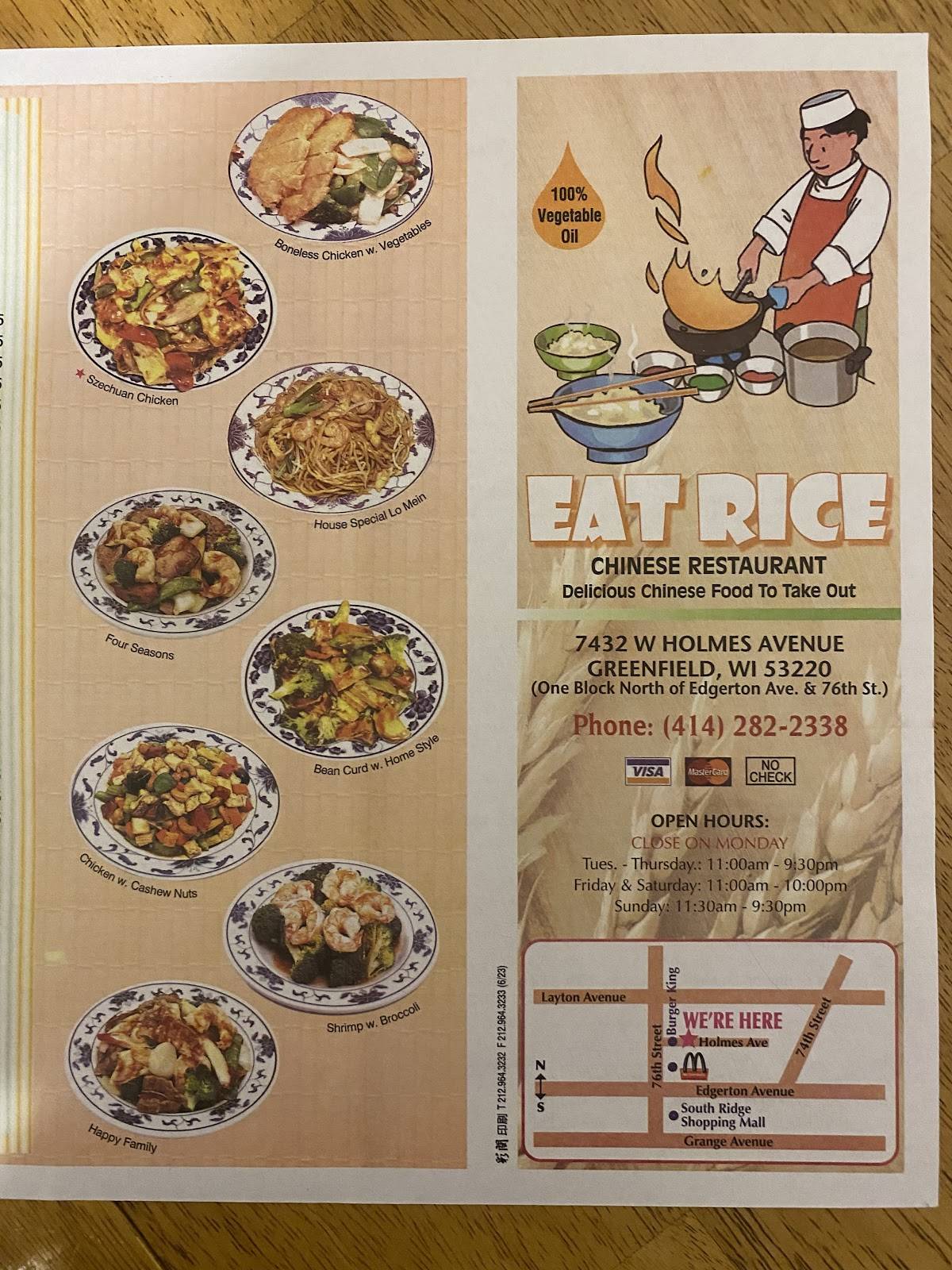 Menu at Eat Rice restaurant, Greenfield, W Holmes Ave