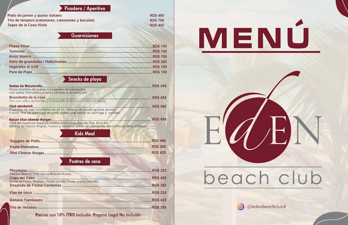 Carta de Eden Beach Club, Las Terrenas