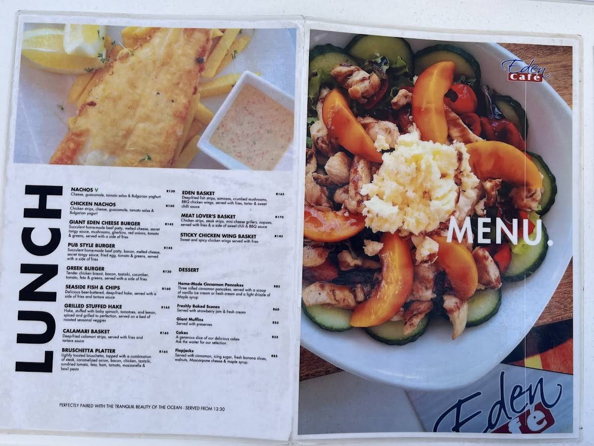 Menu au Eden Café Restaurant, Le Cap, Eden on the Bay Centre