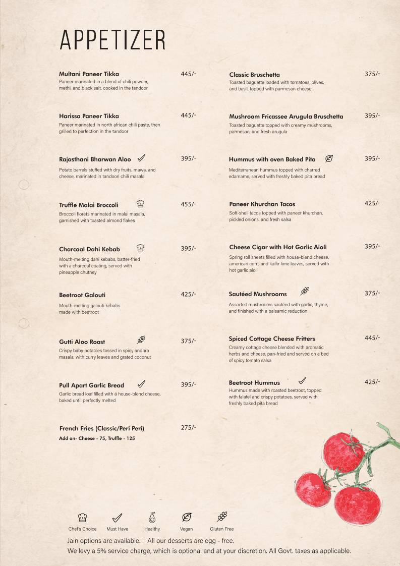 Menu at Eden Courtyard, Kolkata