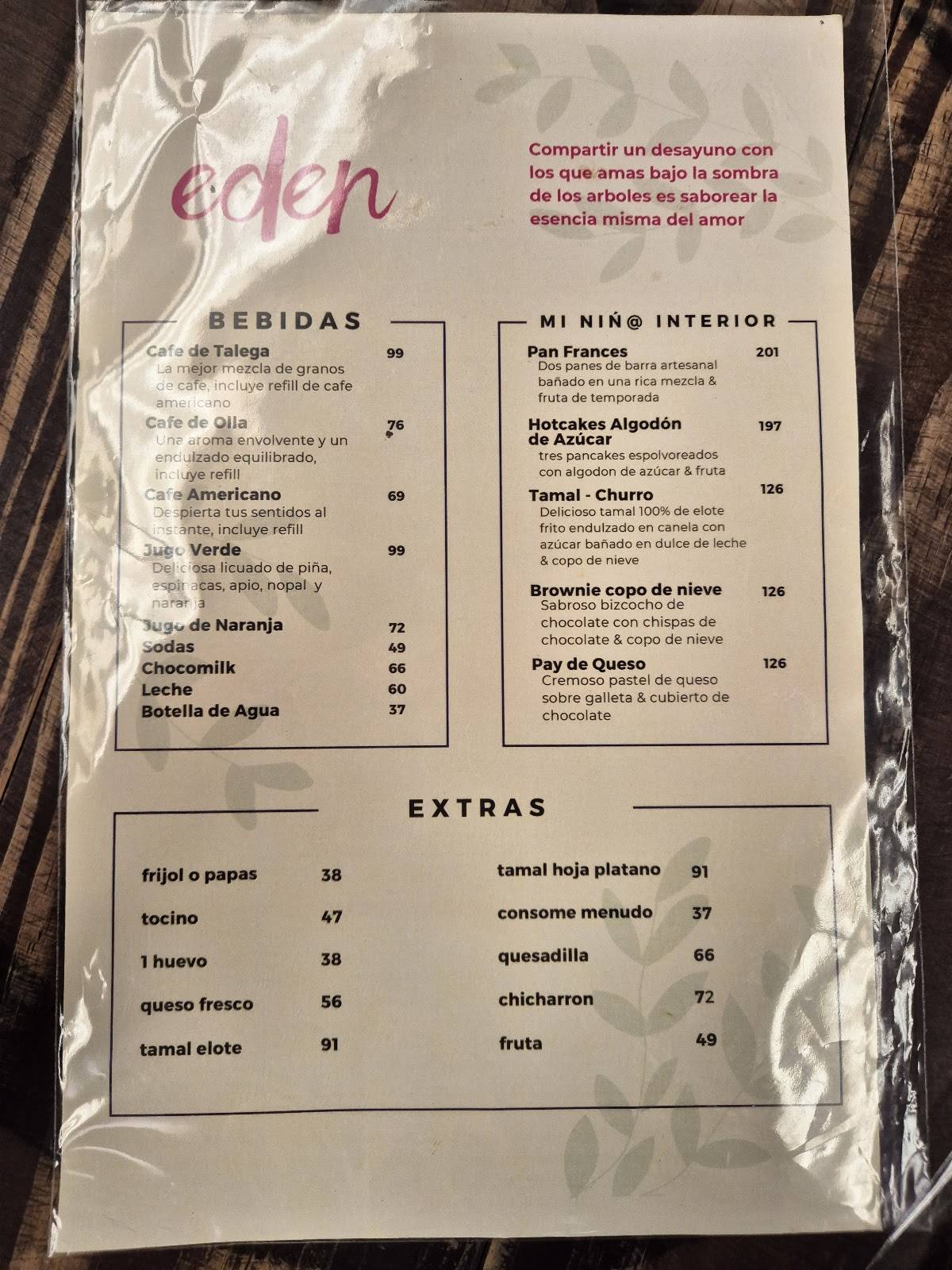 Menu at Edén Restaurante, Rosarito