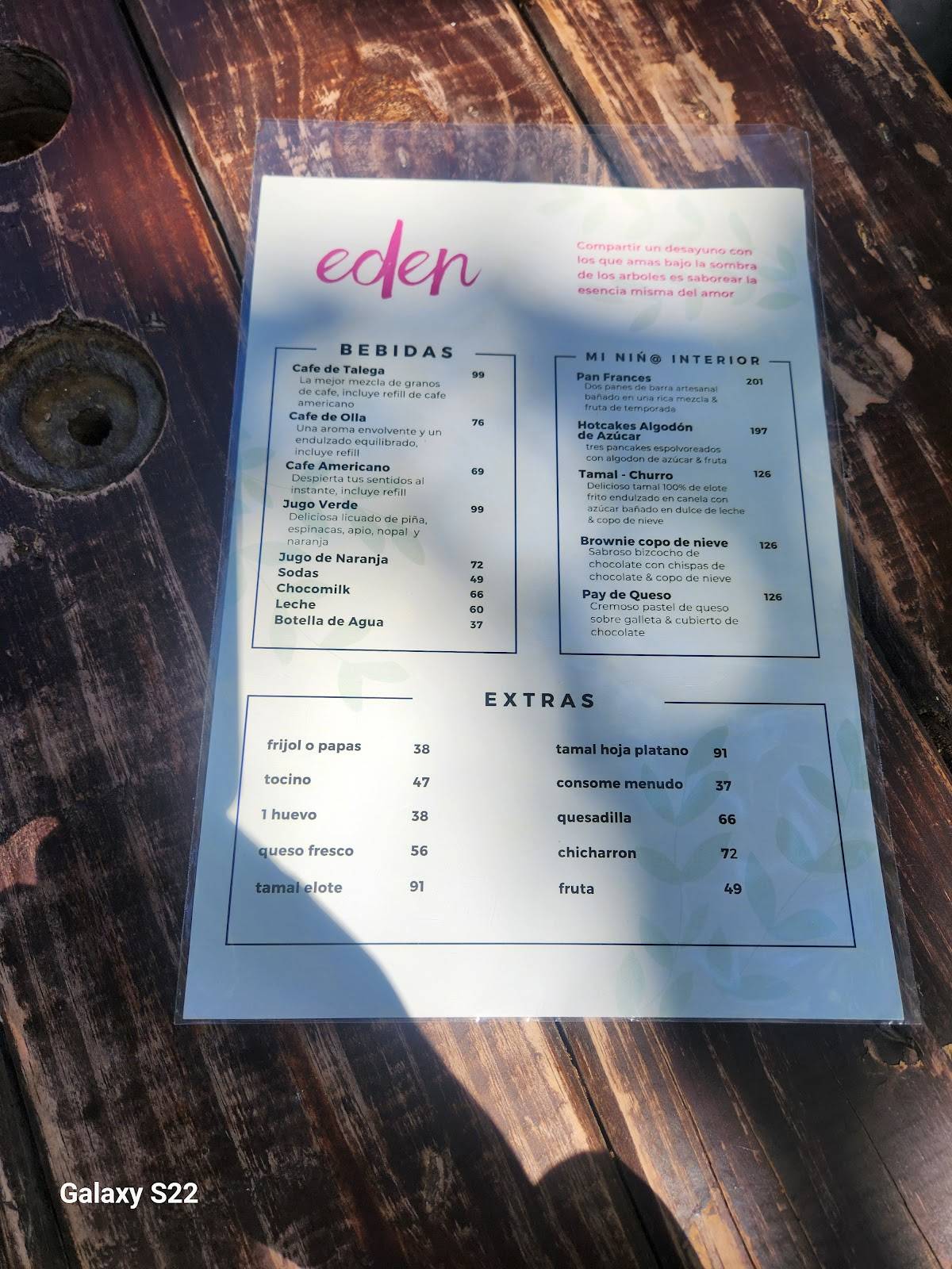 Menu at Edén Restaurante, Rosarito