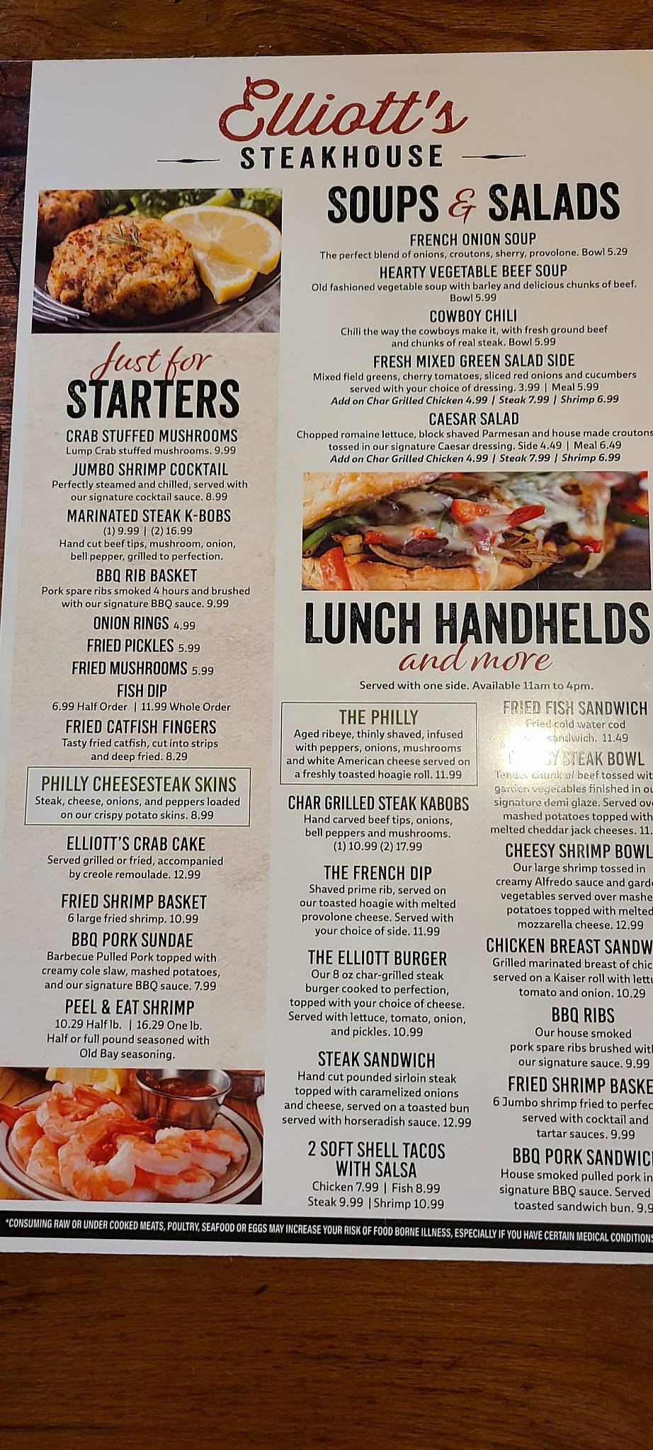 Menu at Elliott's Roadside Grill steakhouse, Edgewater