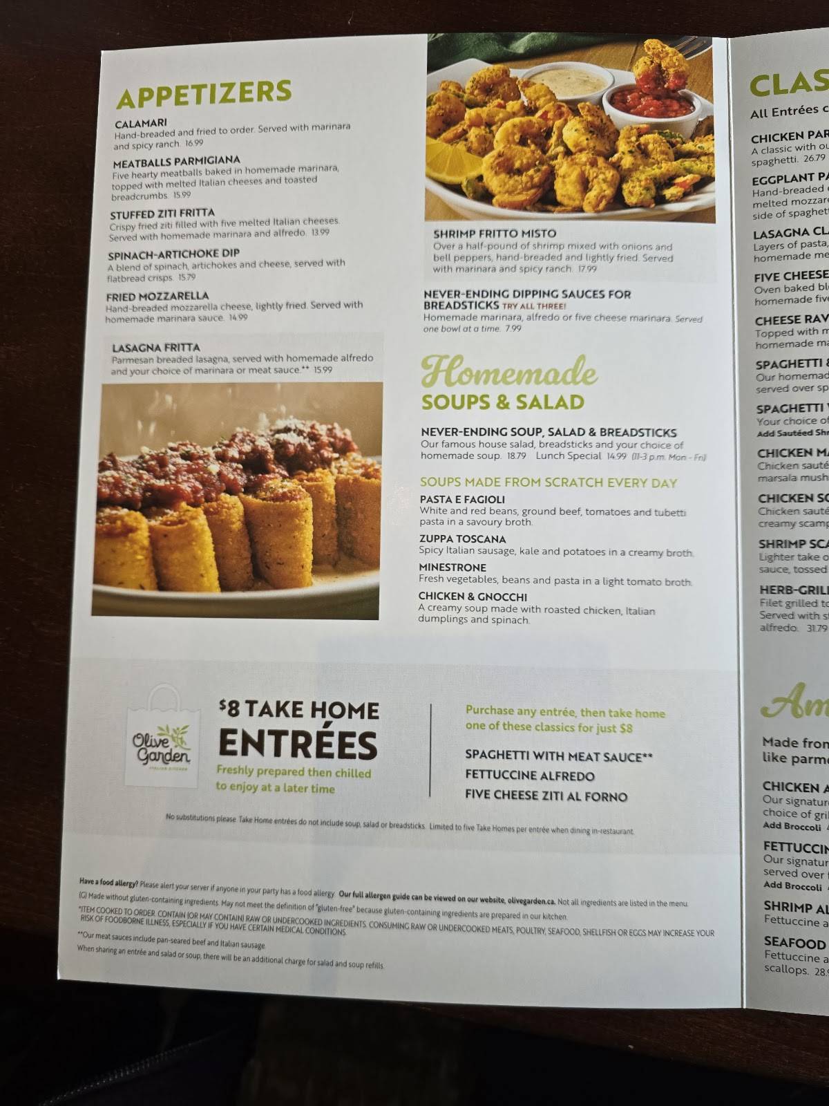 Menu au Olive Garden Italian Restaurant Edmonton Gateway Blvd NW