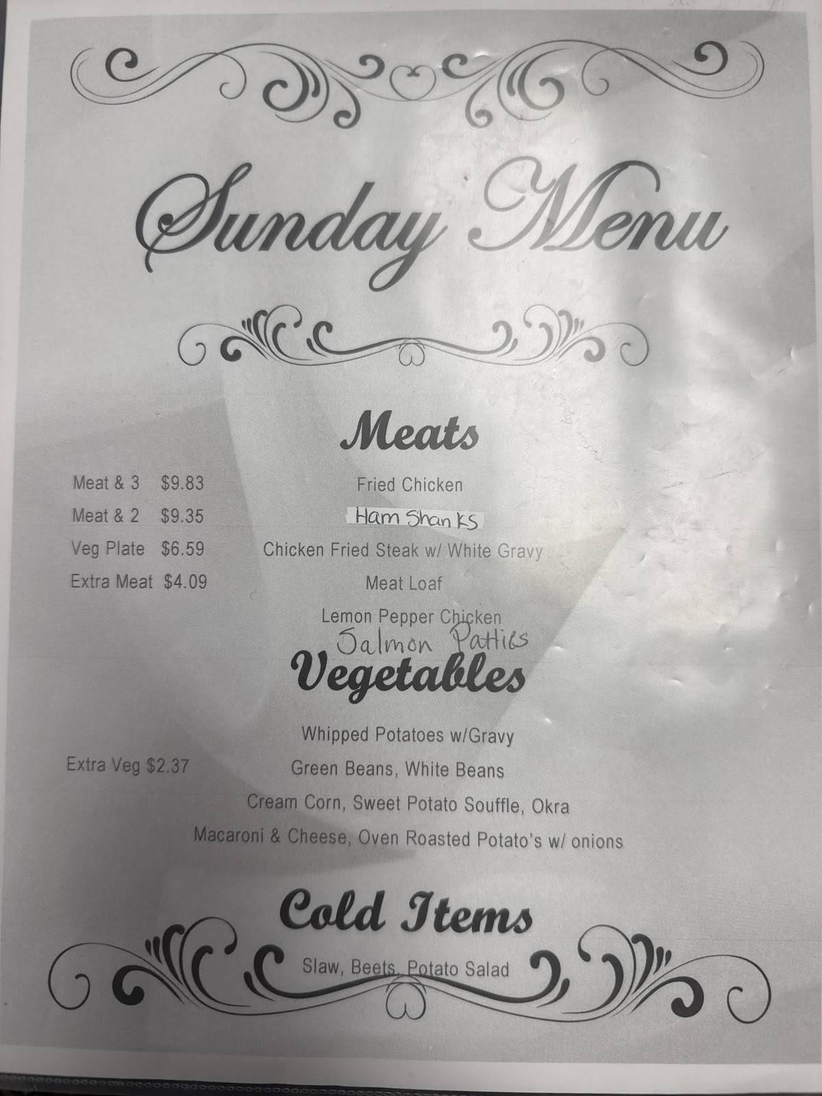 Menu at Edna's restaurant, Chatsworth