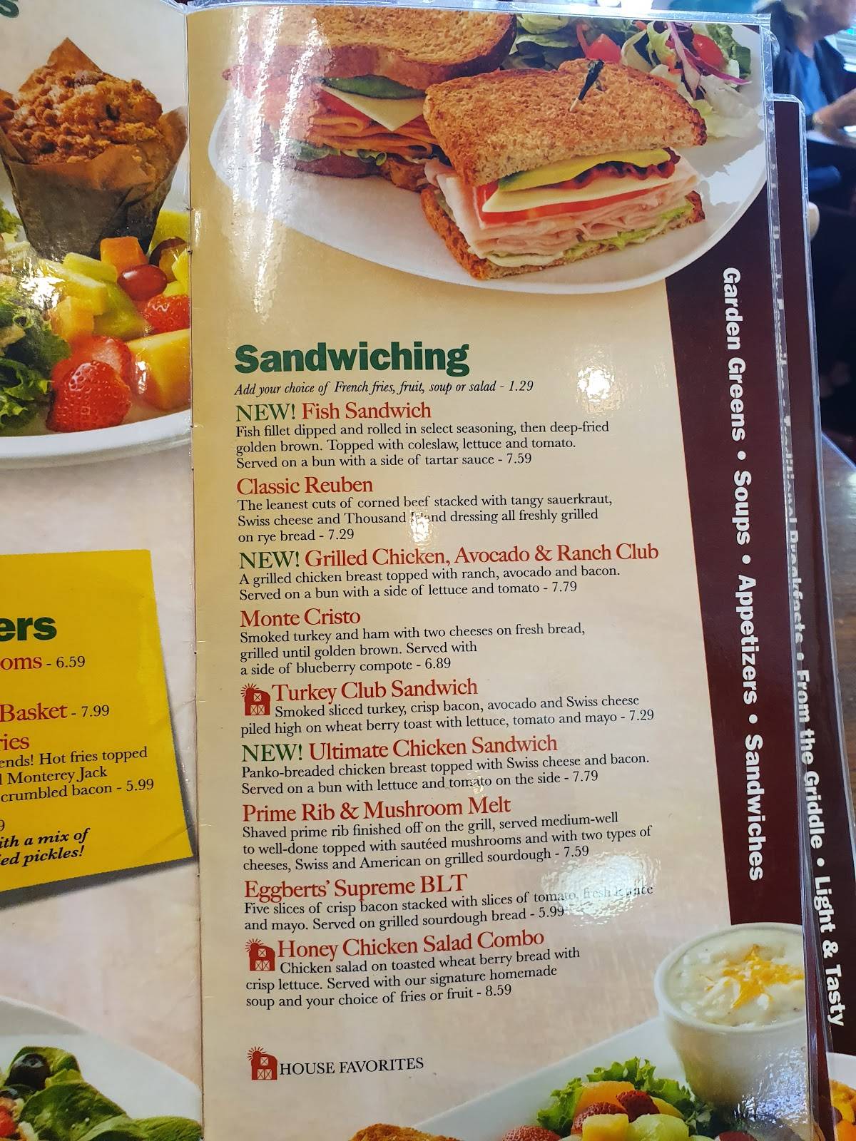 Menu at Eggbert's restaurant, Claremore, 900 S Lynn Riggs Blvd