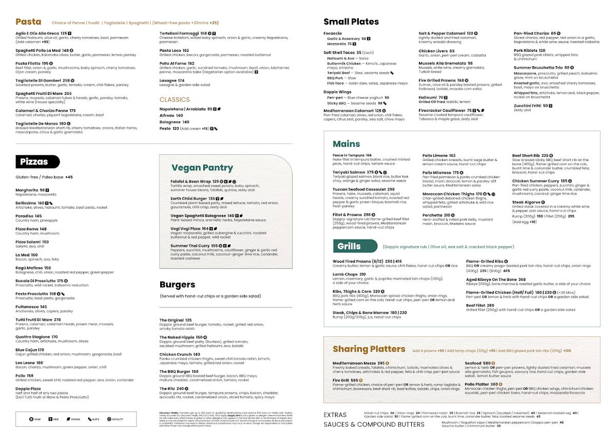 Menu at Doppio Zero Eye Of Africa restaurant, Eikenhof