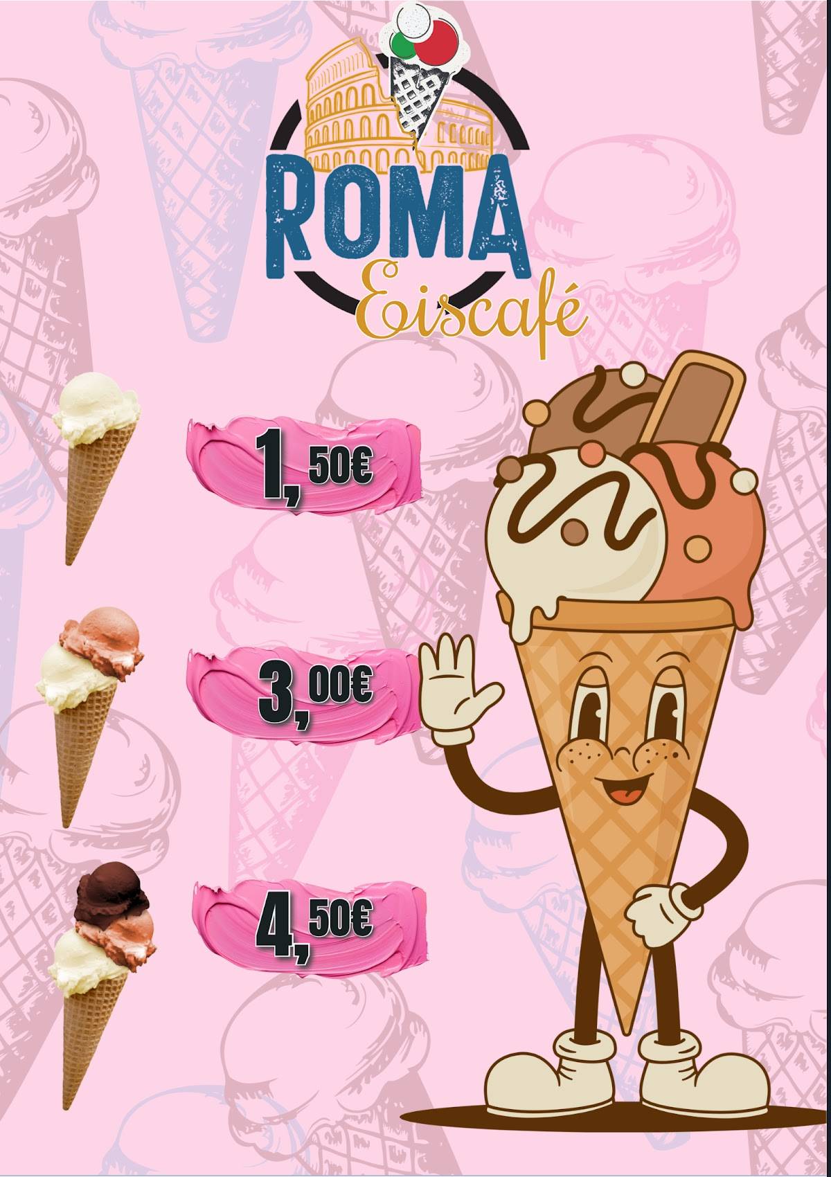 Menu at Eiscafé Roma cafe, Wolfenbüttel