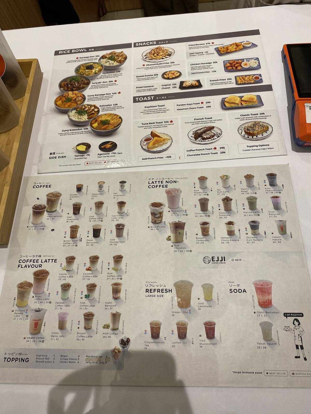 Menu at Ejji Coffee Corner restaurant, Curug Sangereng