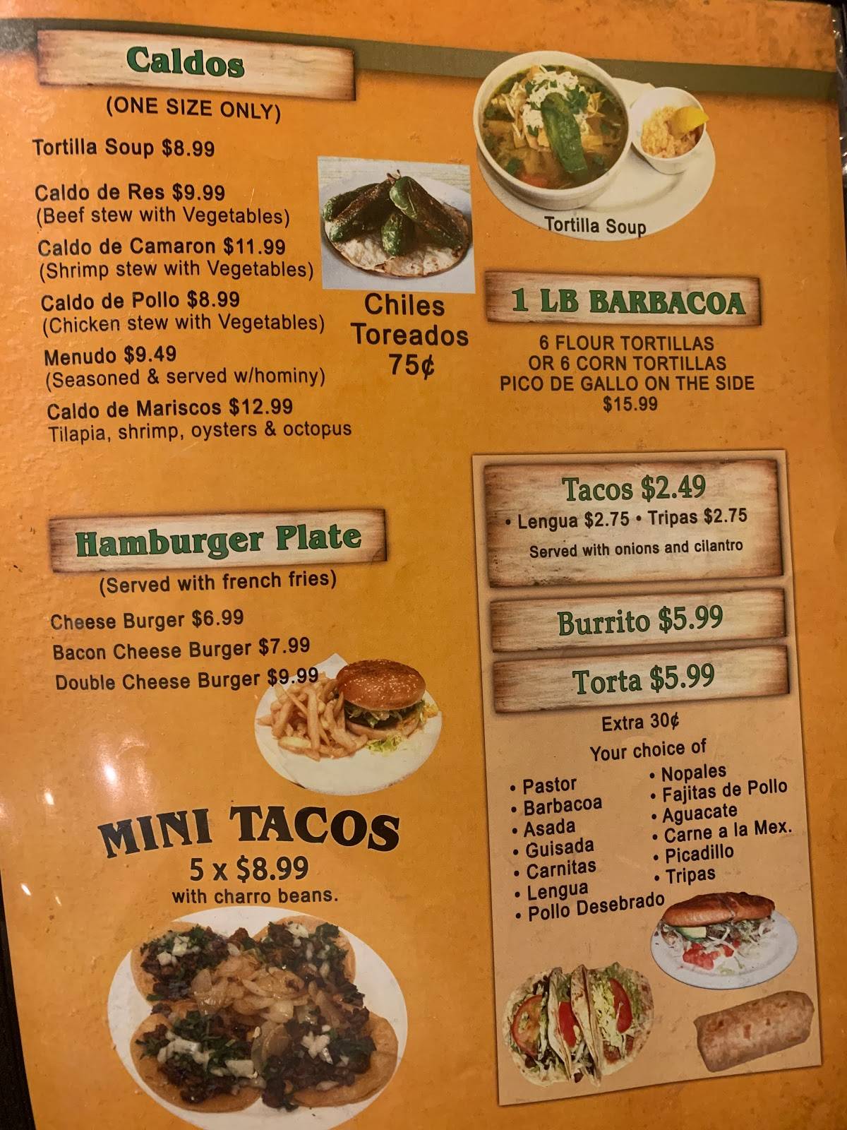 Menu at El Agave restaurant, Johnson City