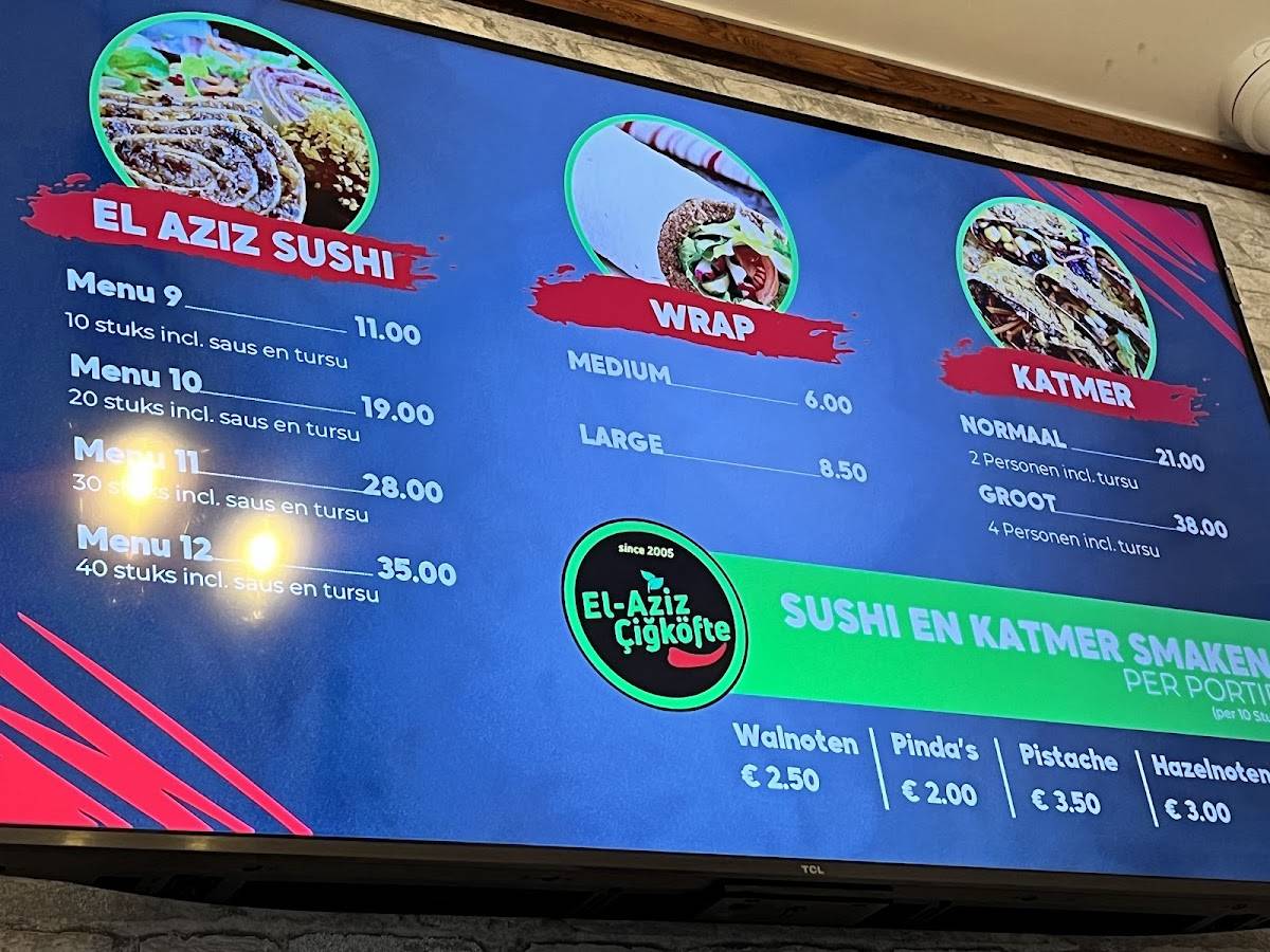 Menu at El-Aziz Çiğköfte Amsterdam-West restaurant, Amsterdam