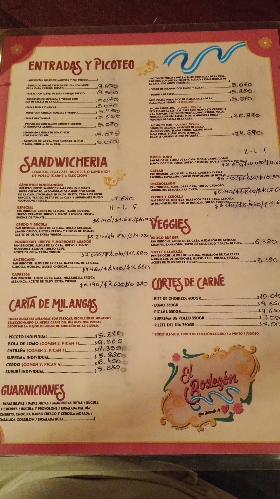 Menu at El Bodegon de Beto restaurant, Argentina