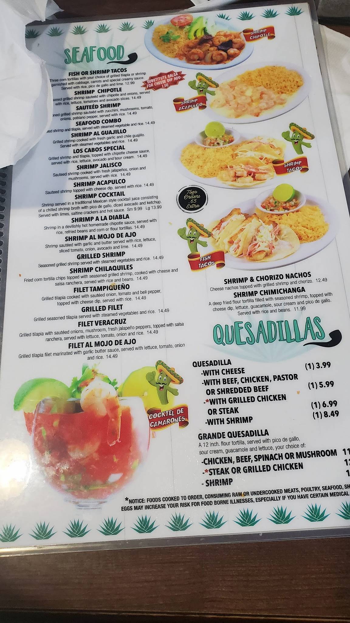 Menu at El Cactus Mexican Grille restaurant, Fort Oglethorpe