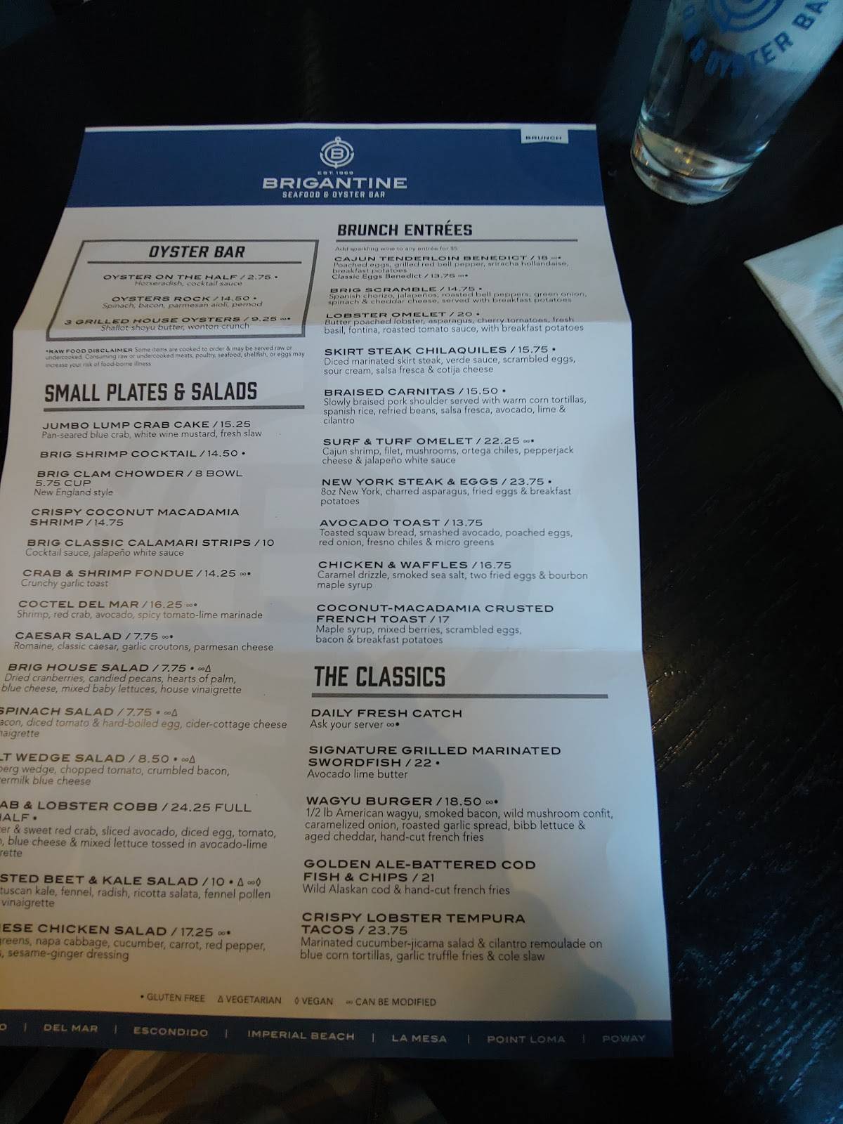 Menu at Brigantine Seafood & Oyster Bar, La Mesa, Fuerte Dr