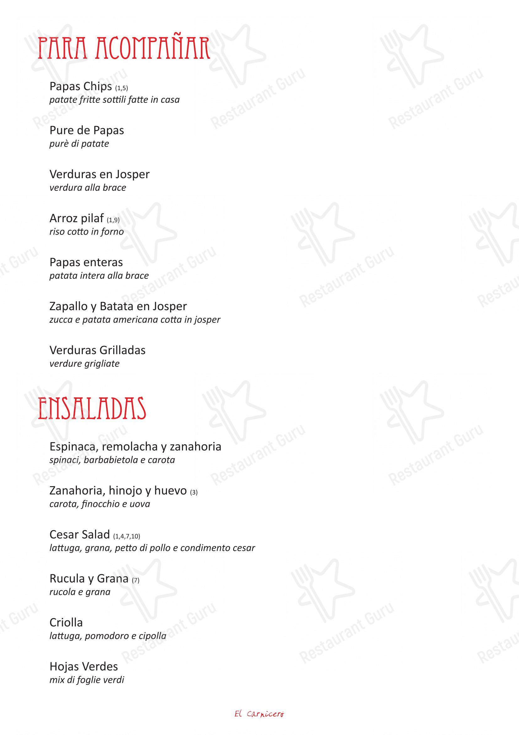 Menu at El Carnicero • Spartaco restaurant, Milan, Via Spartaco