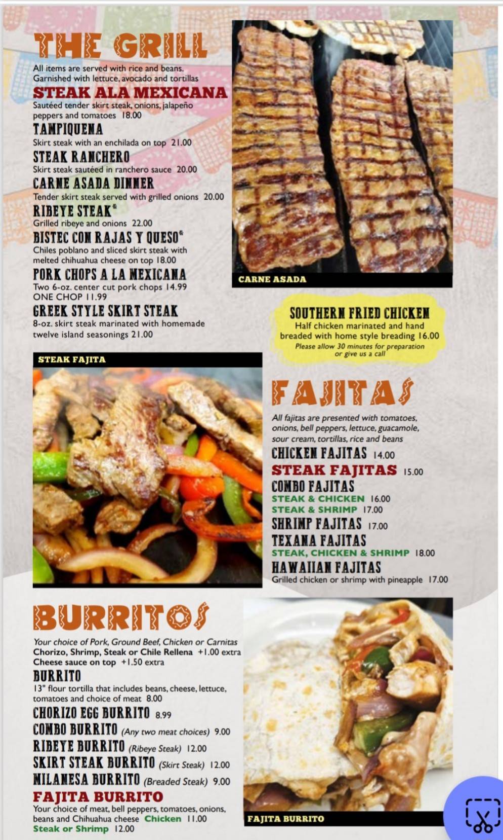 Menu at El Changarrito a true taste of mexico restaurant, Merrillville