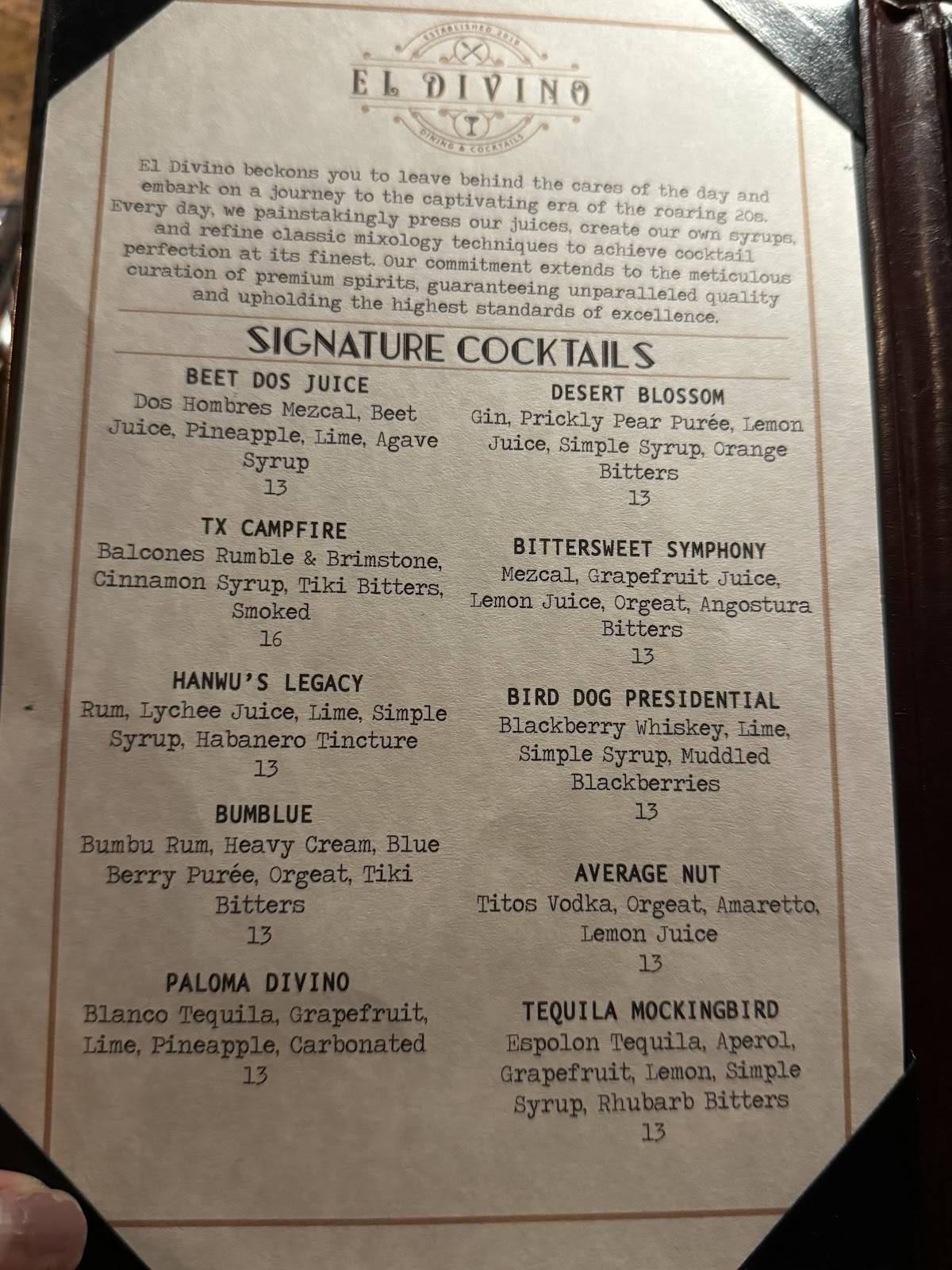 Menu at El Divino Dining & Cocktails pub & bar, McAllen