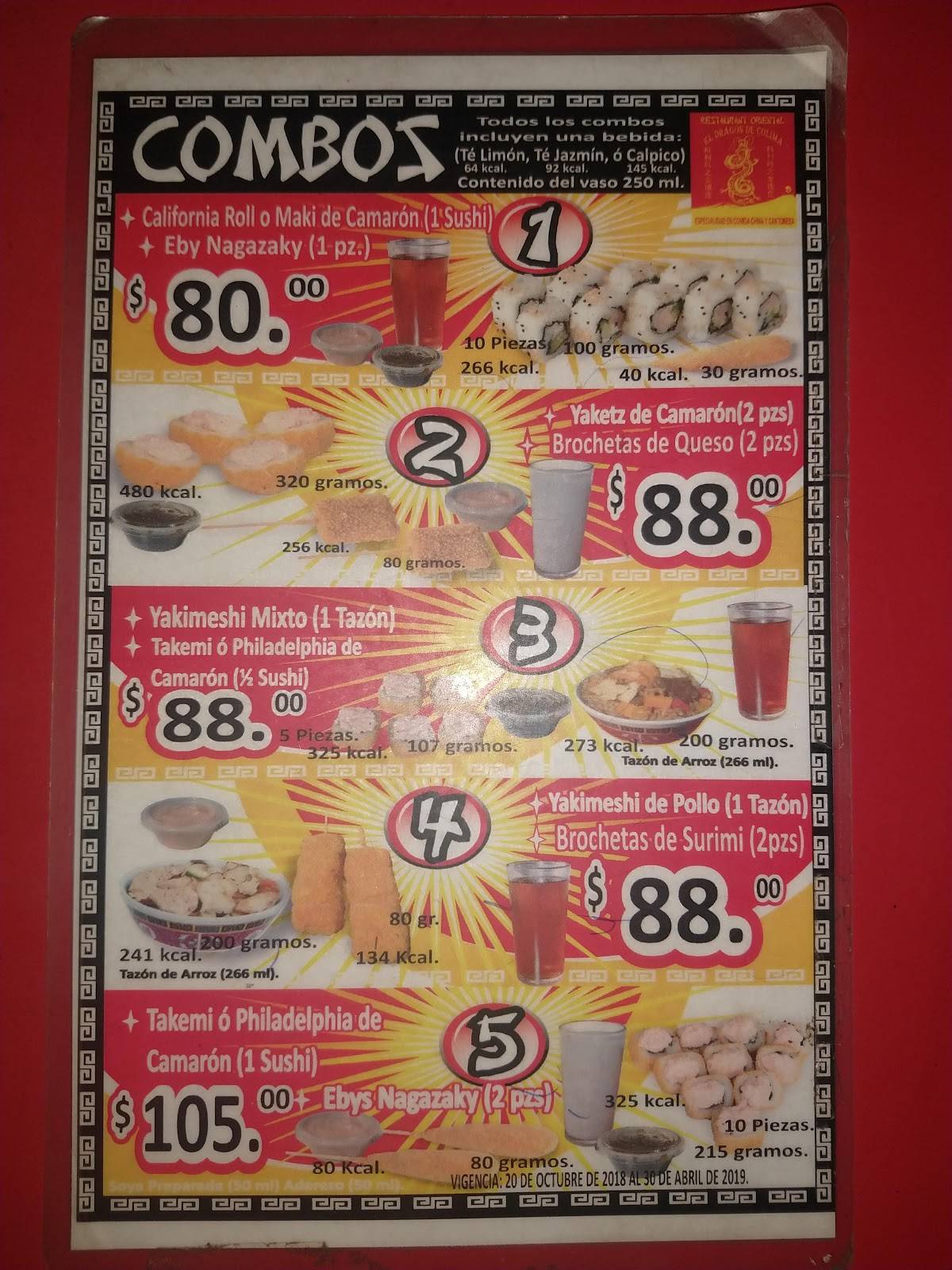 Carta del restaurante El Dragón del Colima, Colima