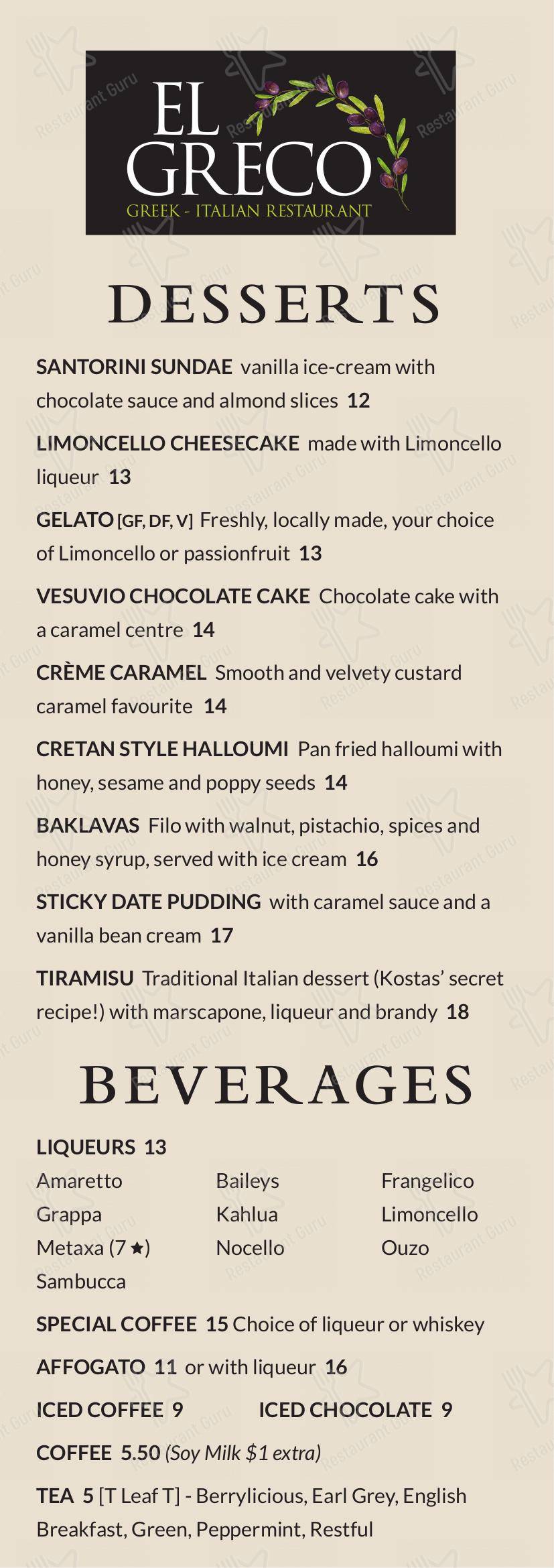 Menu at El Greco - Greek Italian Eatery restaurant, Auckland