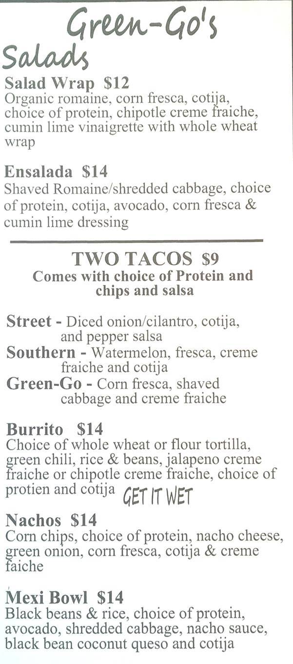Menu at El Green-Go's restaurant, Anchorage, 390 L St
