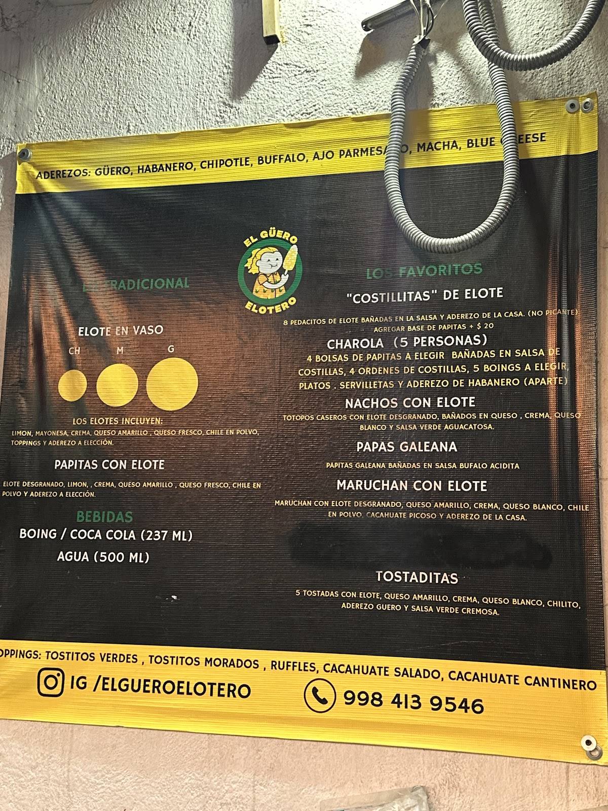 Carta del restaurante El Guero Elotero, Monterrey