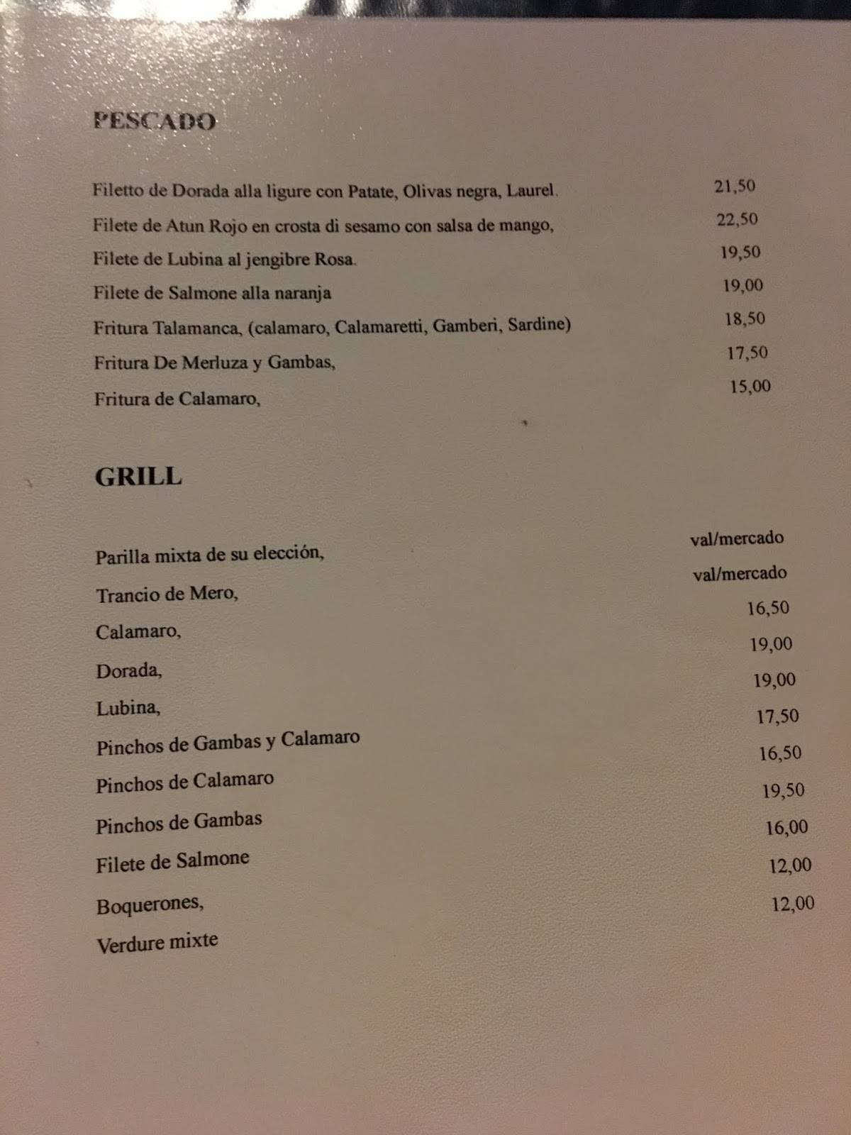 Carta del restaurante El Kiosco, Sant Antoni del Portmany