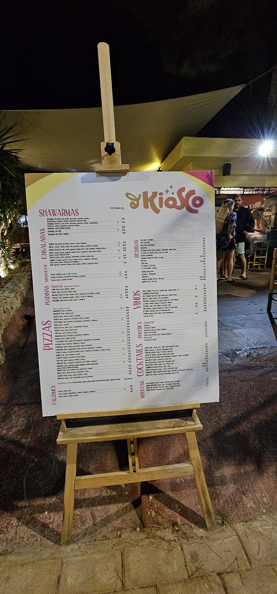 Carta del restaurante El Kiosco, Sant Antoni del Portmany