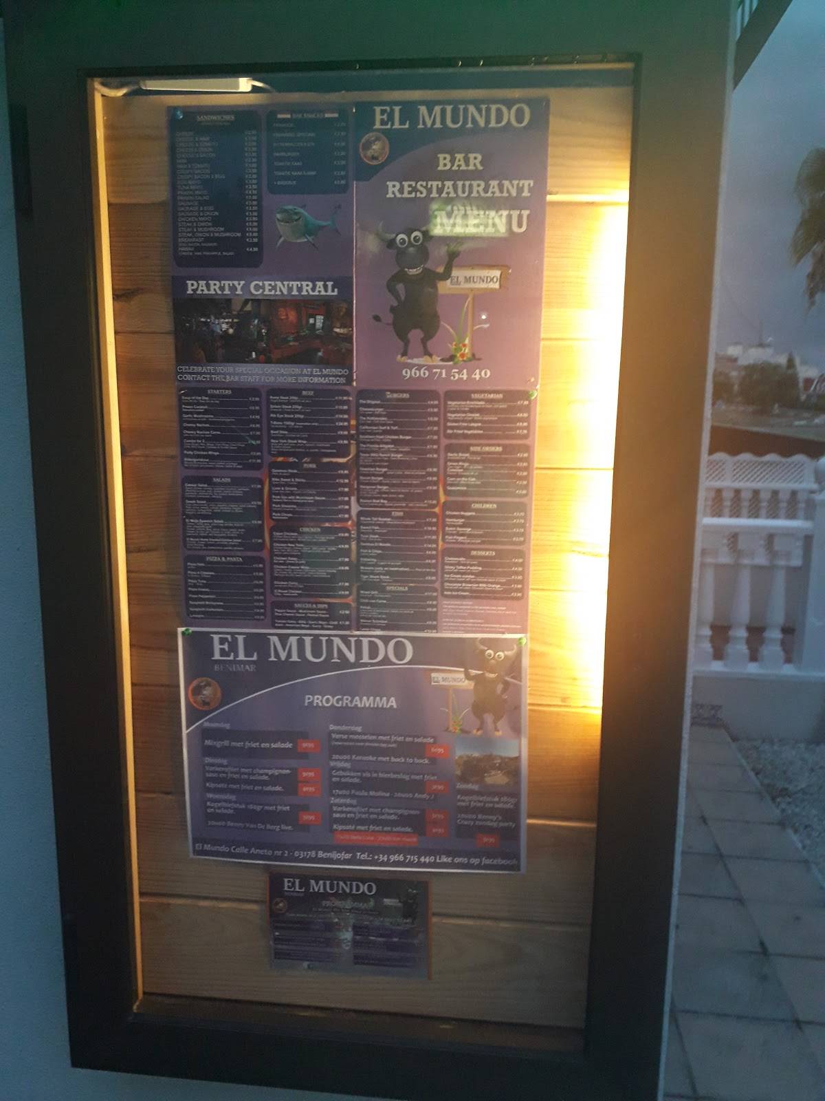 Menu at El Mundo, Benimar restaurant, Benijófar