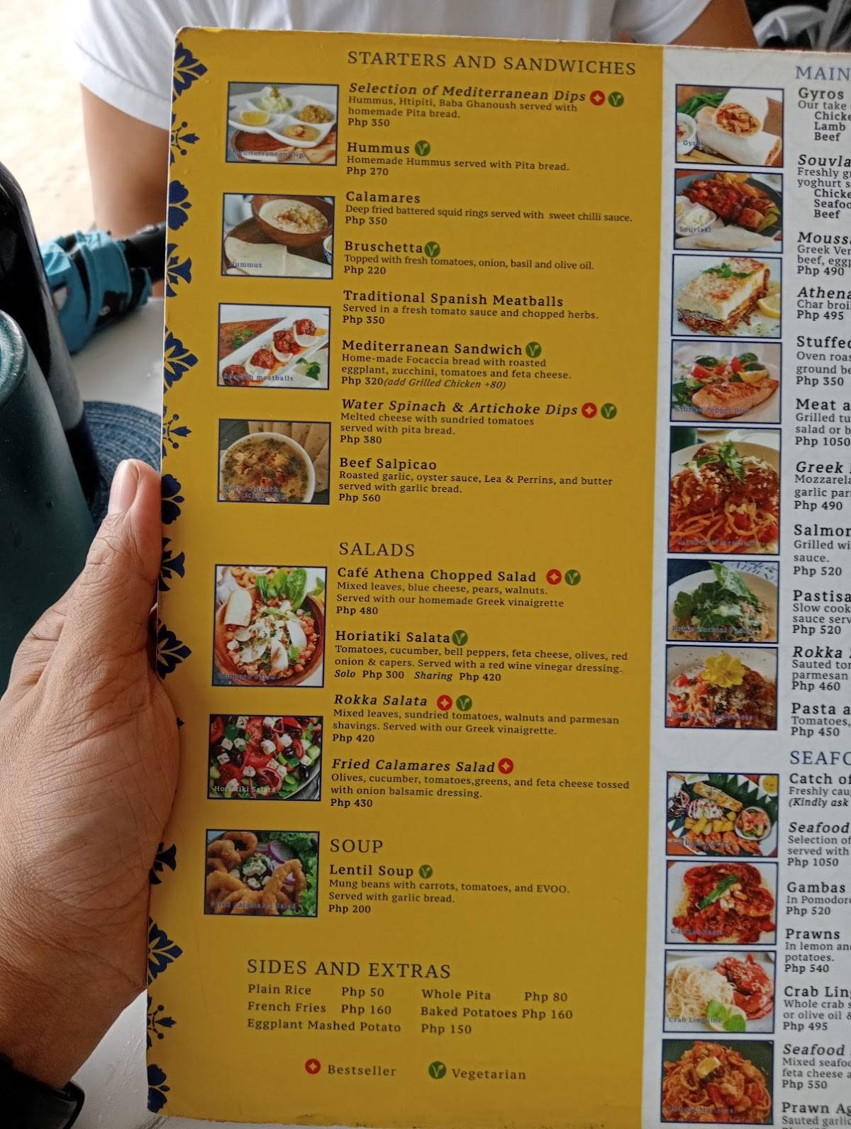Menu at Cafe Athena, El Nido, Serena St