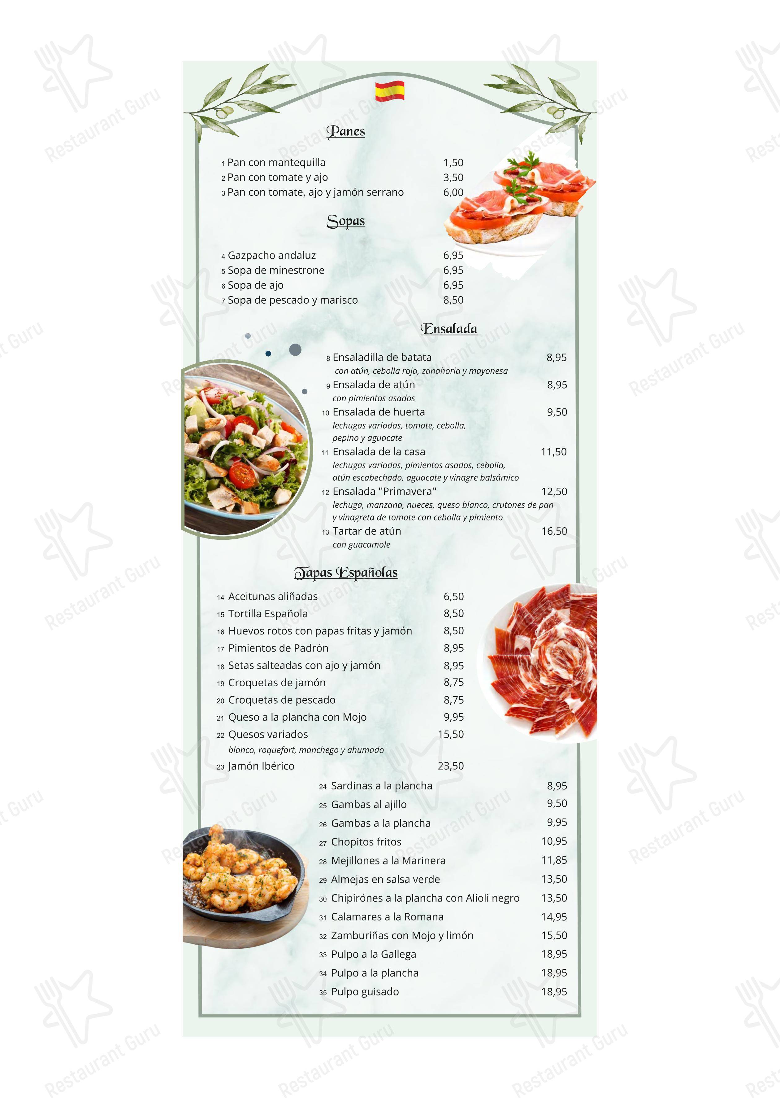 Menu at El Olivo Restaurante, Costa Adeje, Urbanizacion Playa Fañabe