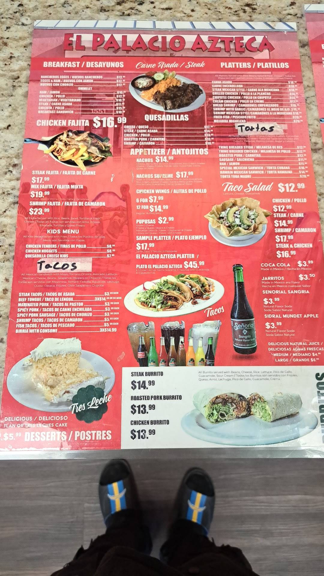 Menu at El Palacio Azteca restaurant, Essex
