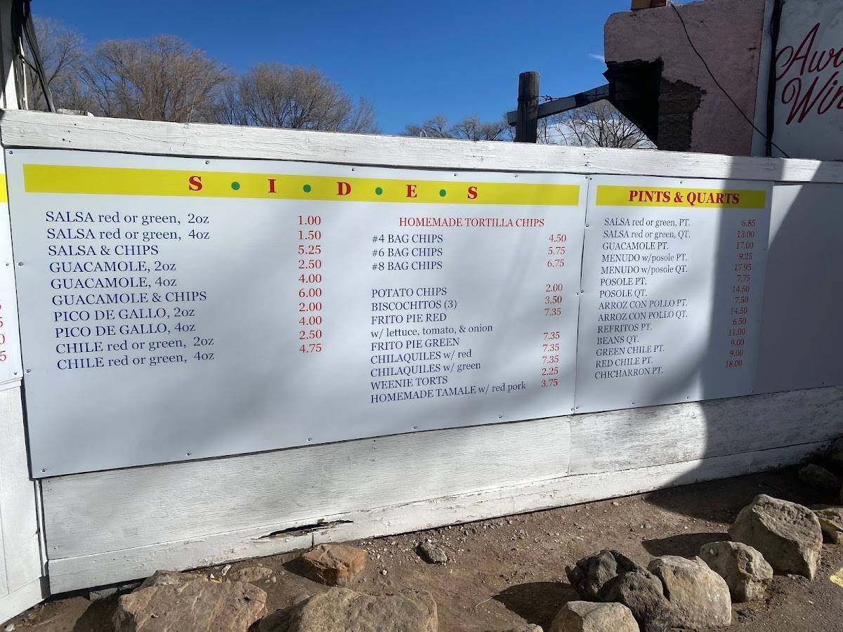 Menu at El Parasol restaurant, Española, 603 Santa Cruz Rd