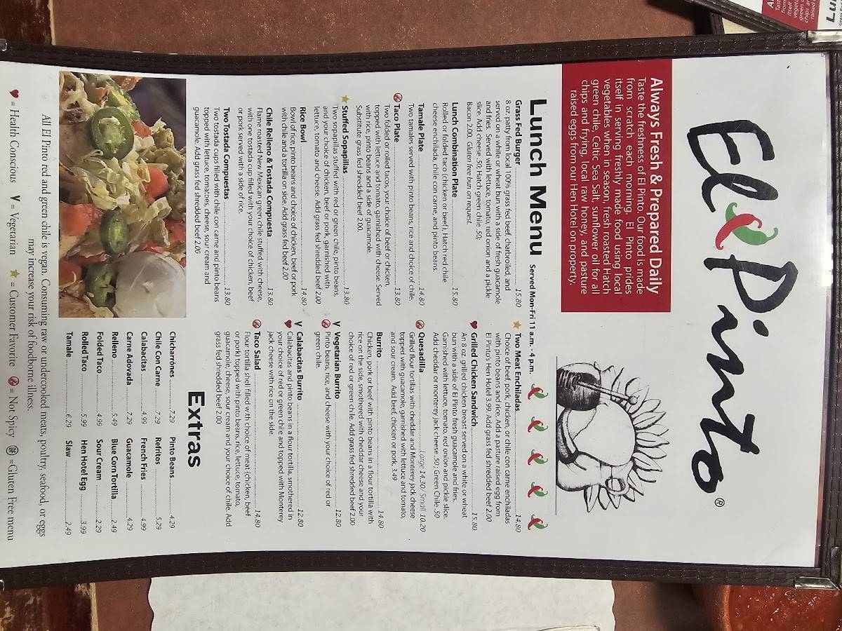 Menu at El Pinto Restaurant, Albuquerque, 4th St NW