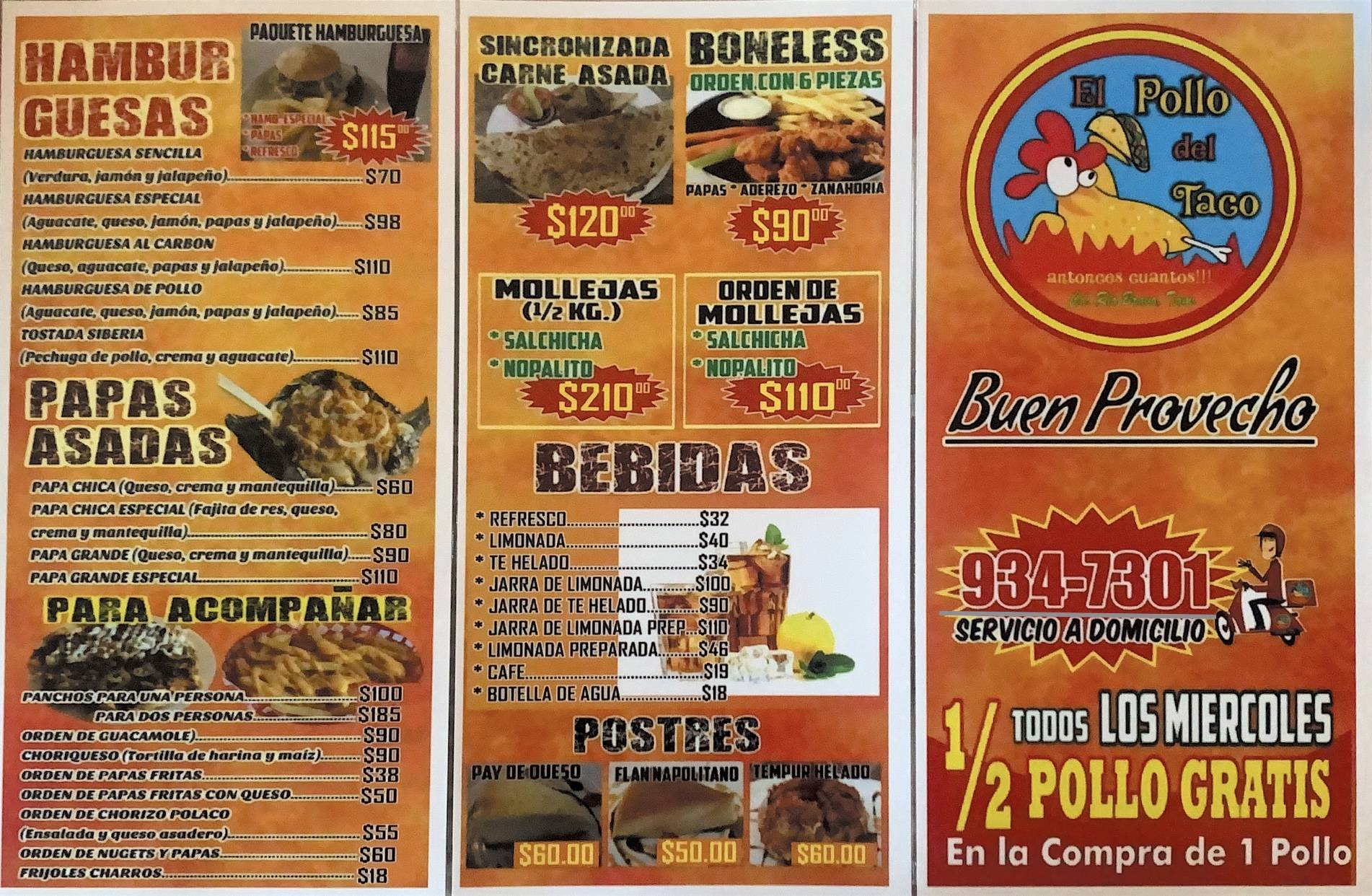 Menu at El Pollo del Taco restaurant, Río Bravo, Av Constitución 336