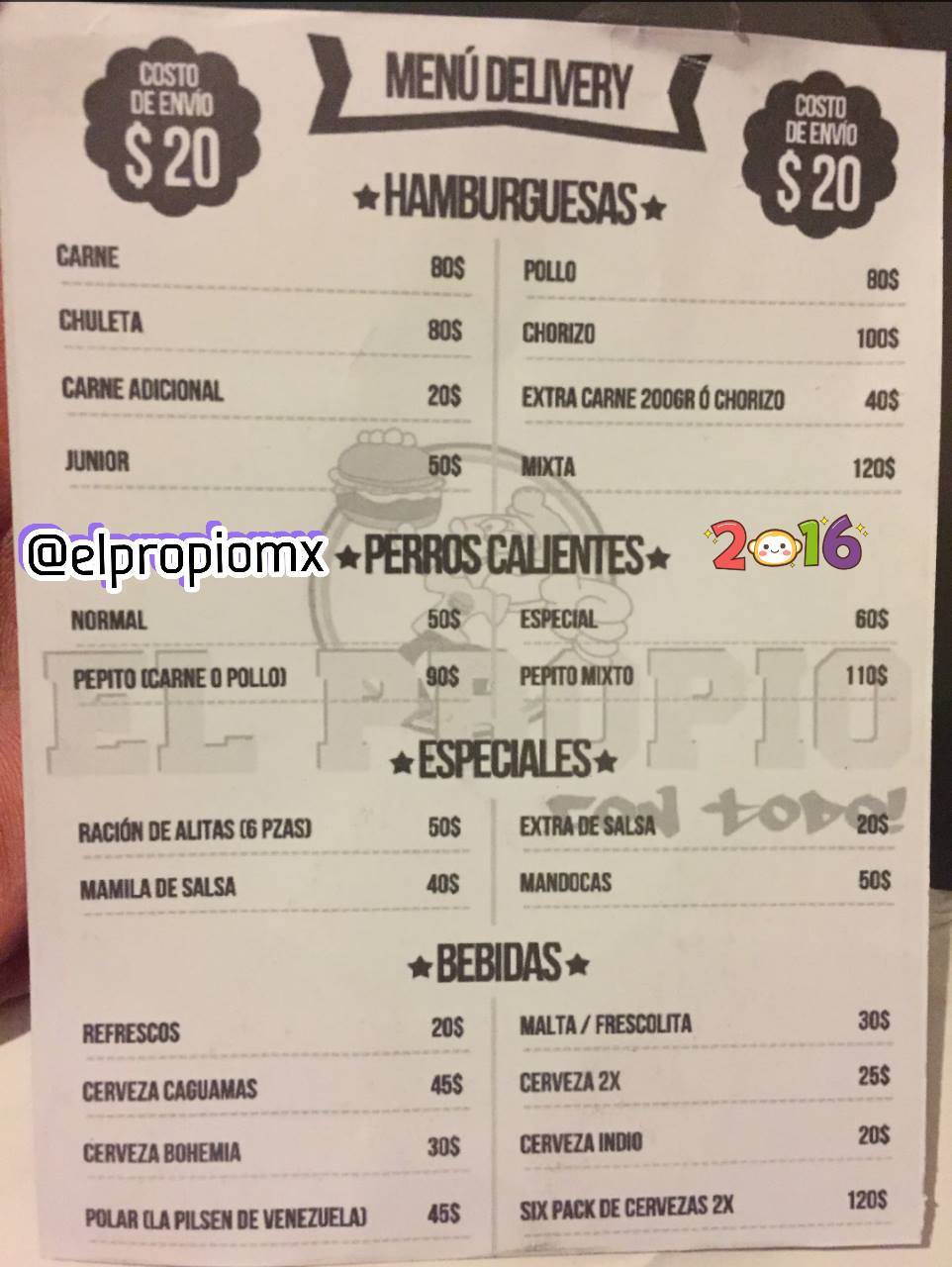 Menu at El Propio restaurant, Mexico City, Diag. San Antonio 1689-c-1689-c