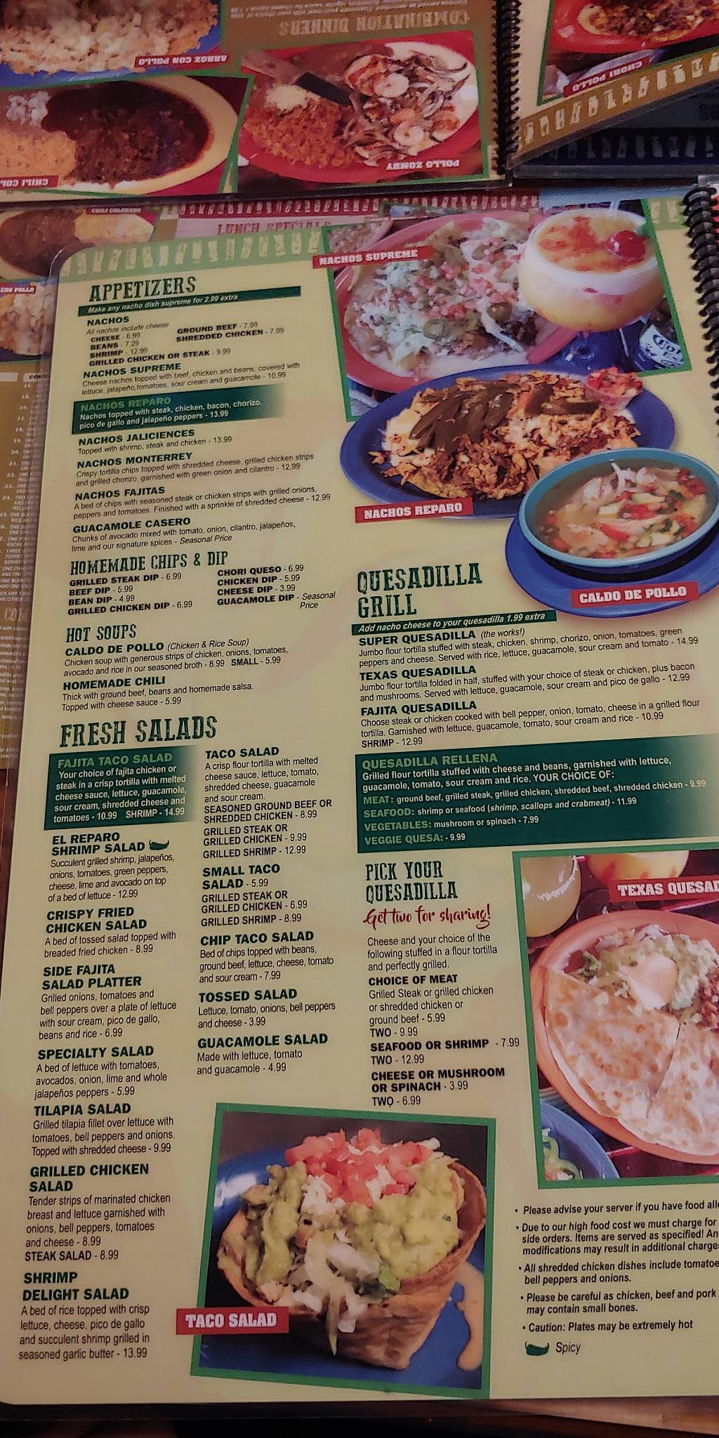 Menu at El Reparo Mexican Restaurant, Greensburg