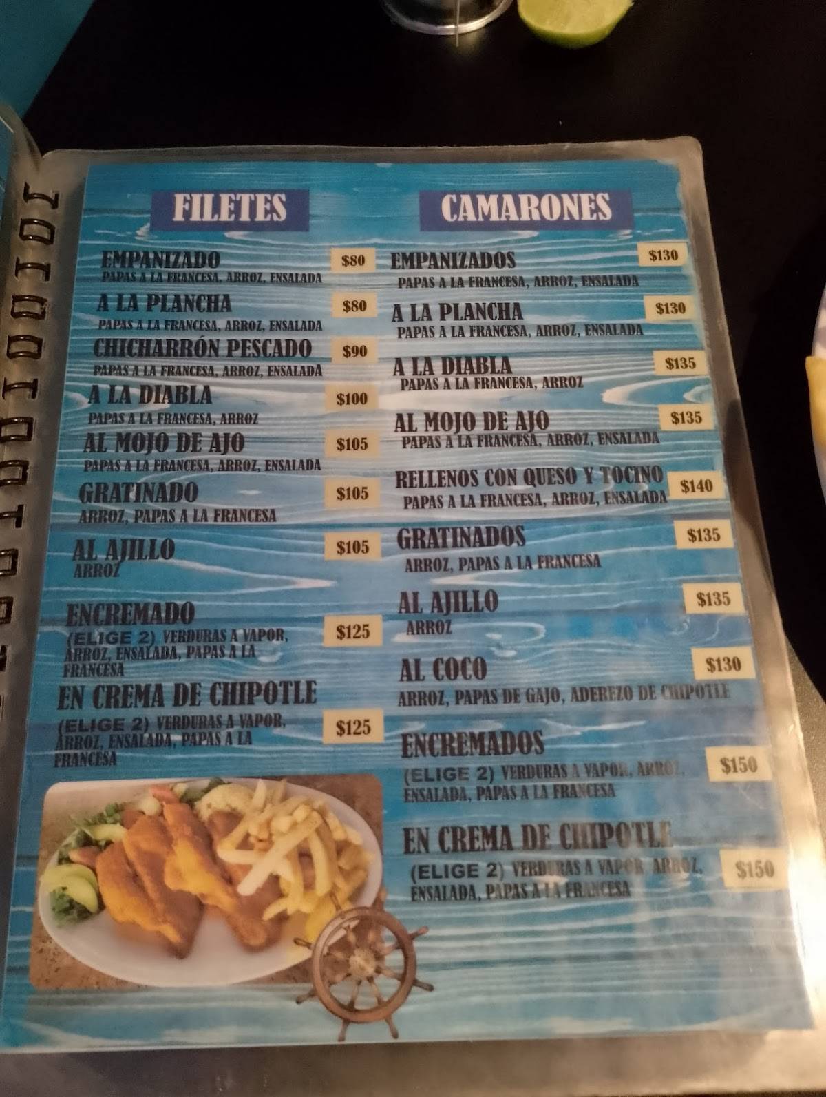 Carta del restaurante El Rincon Del Tiburon, Guadalupe