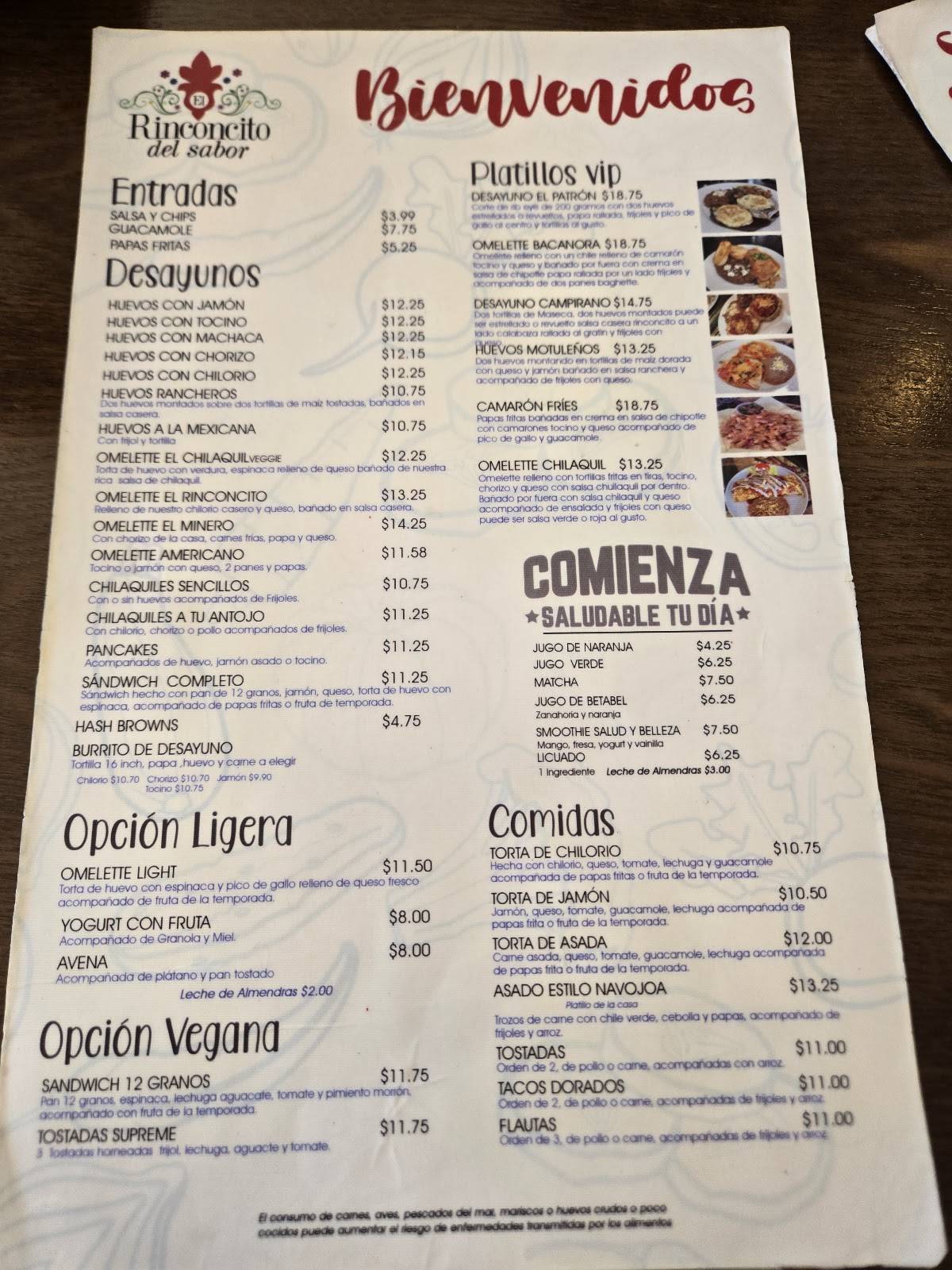 Menu at El Rinconcito Del Sabor restaurant, Douglas