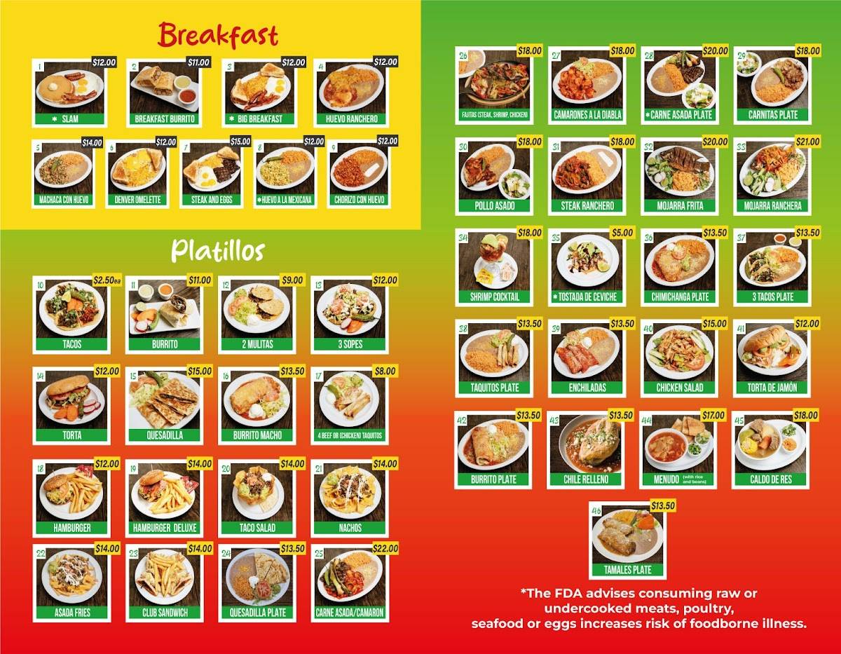 Menu at El Sabor de Jalisco restaurant, Helena