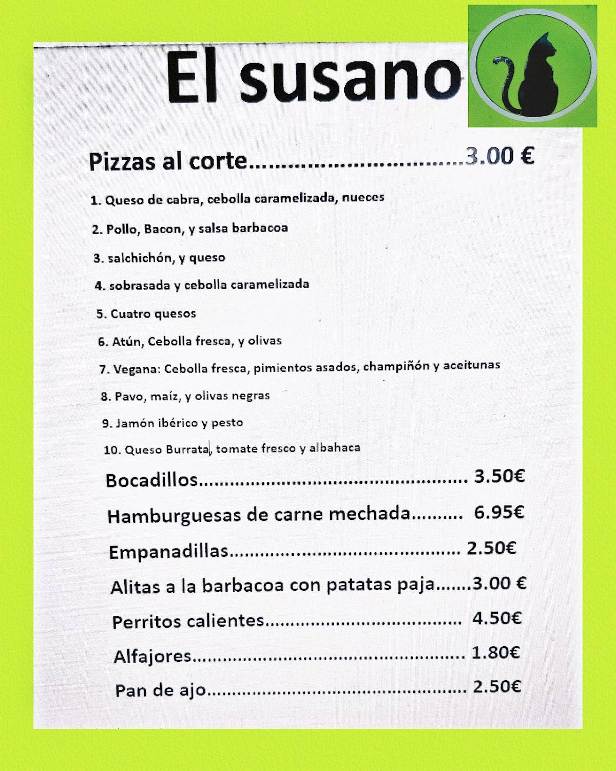 Carta del restaurante El Susano, Zaragoza