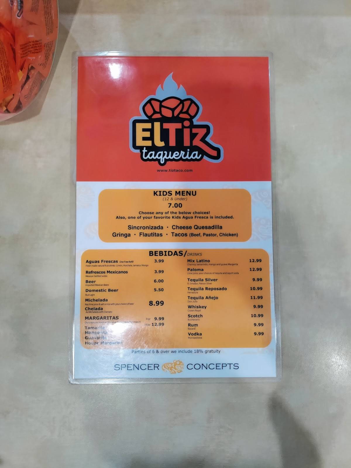 Menu at El Tiz El Tizoncito Oak Cliff restaurant, Dallas, W Illinois Ave