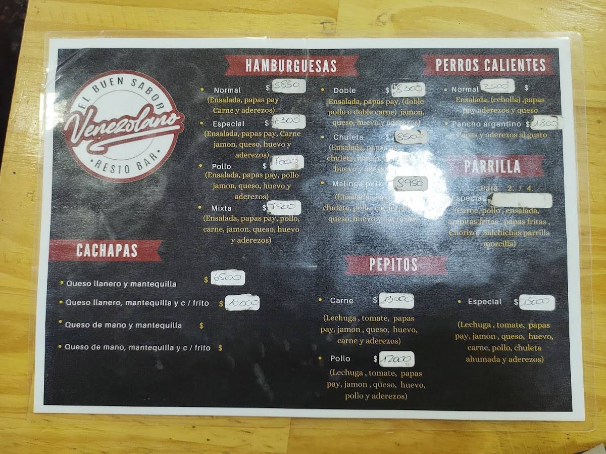 Menu at El buen sabor venezuela restobar, Buenos Aires
