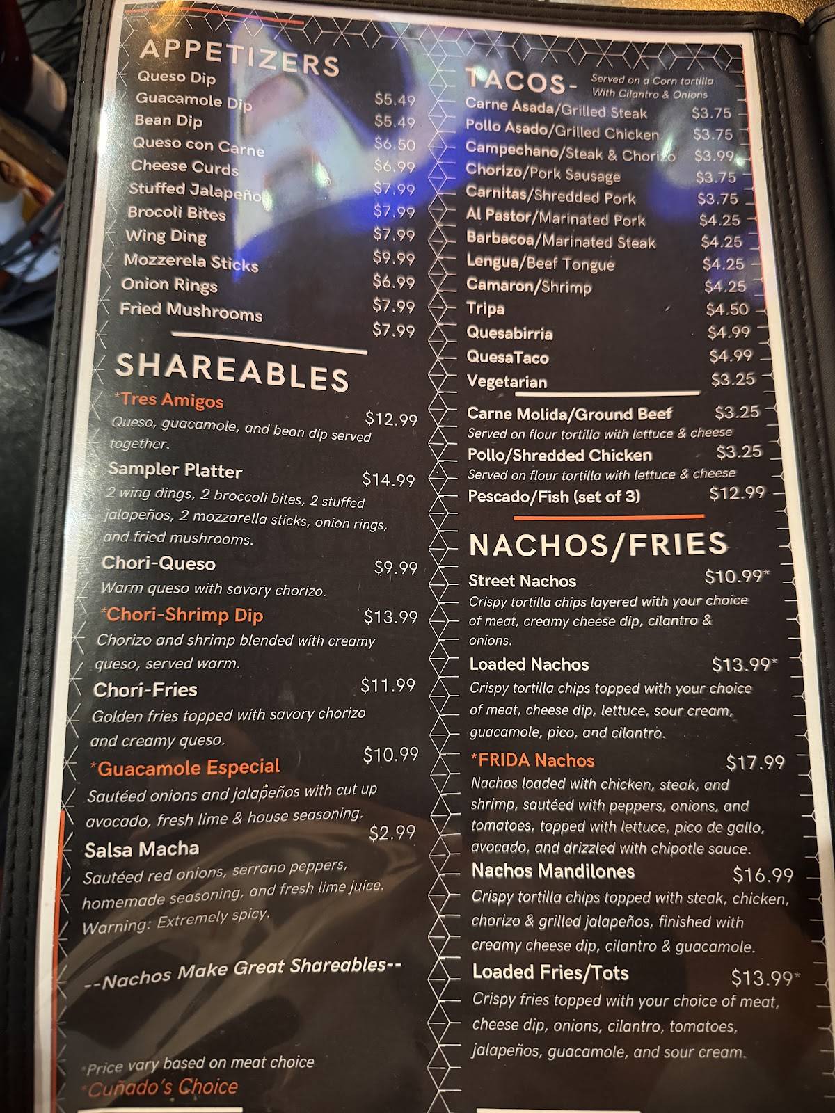 Menu at El cuñado Mexican Cuisine restaurant, Coldwater