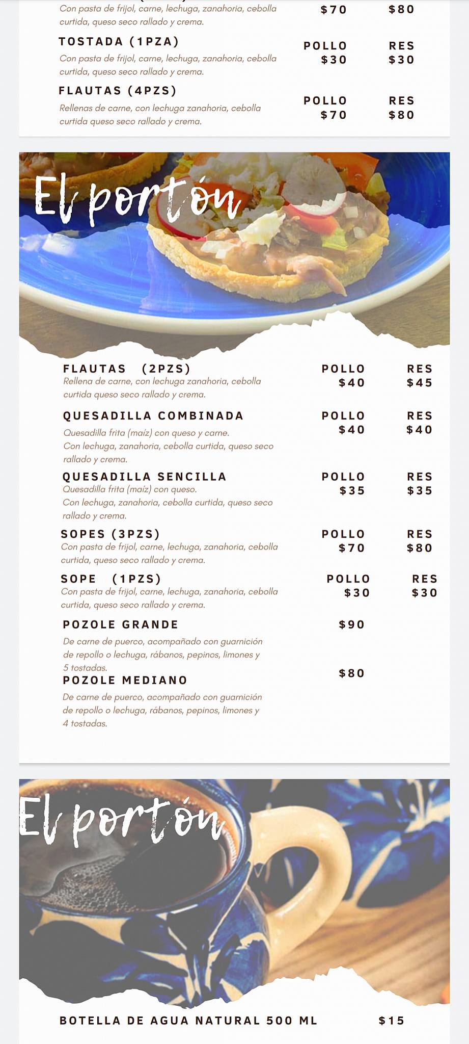 Menu at El portón antojitos mexicanos restaurant, Tijuana