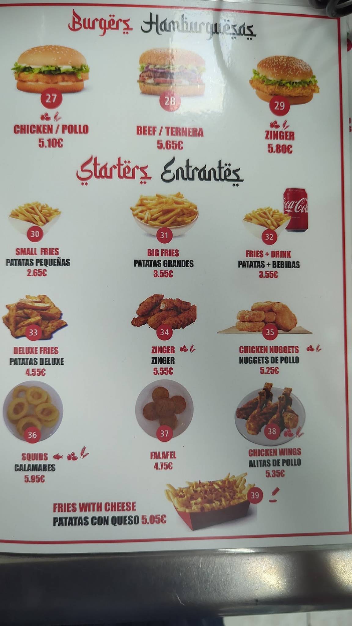 Menu at El turco Kebab pizzeria, Acantilados de los Gigantes