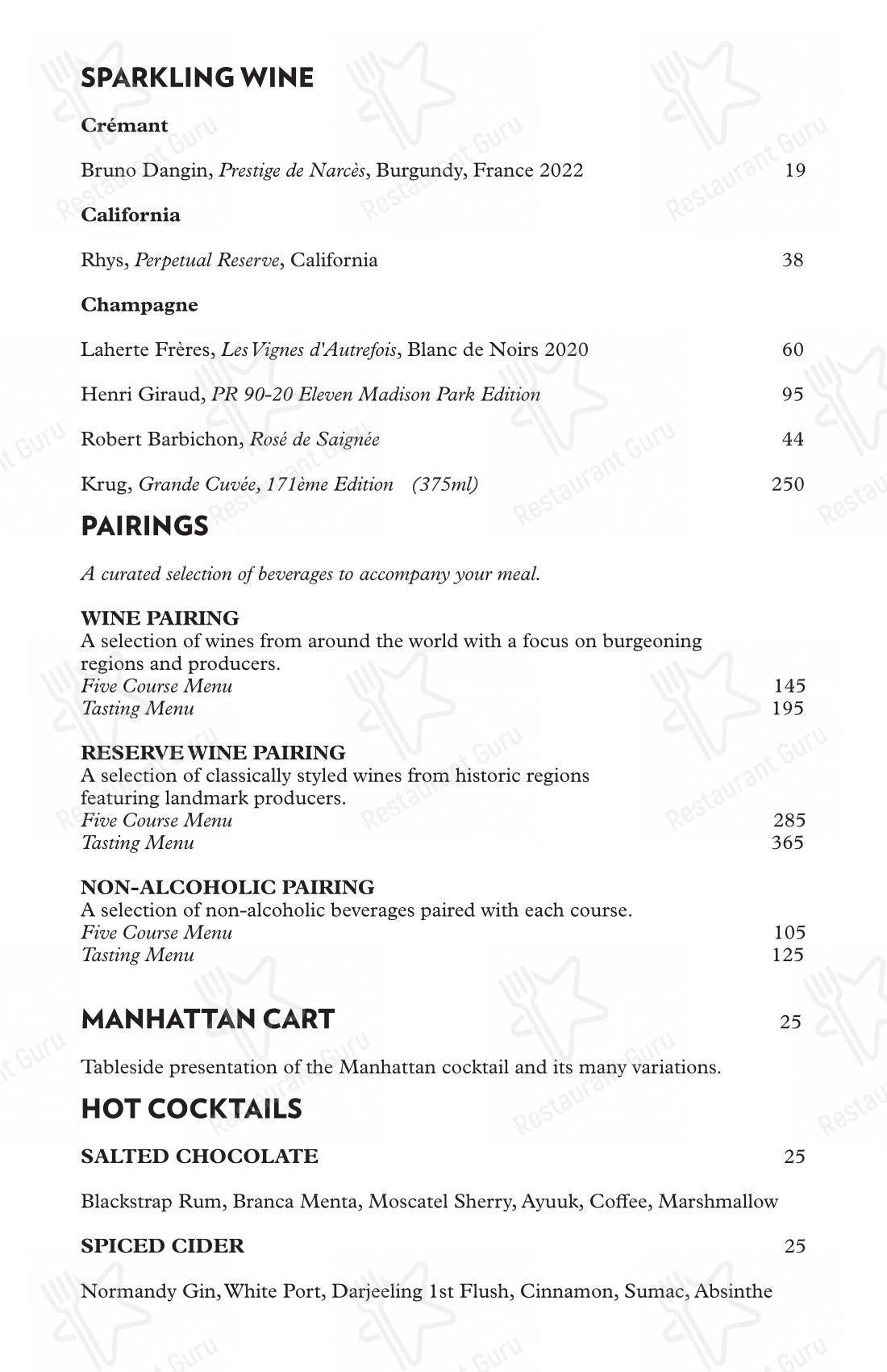 Menu at Eleven Madison Park pub & bar, New York City, 11 Madison Ave