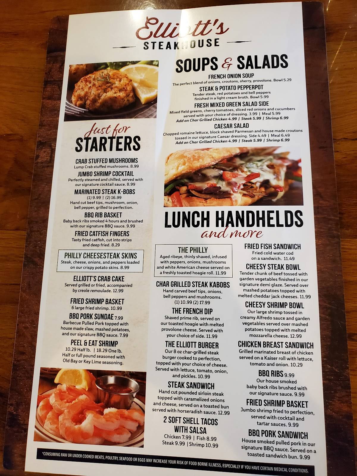 Menu at Elliott's Roadside Grill steakhouse, Edgewater