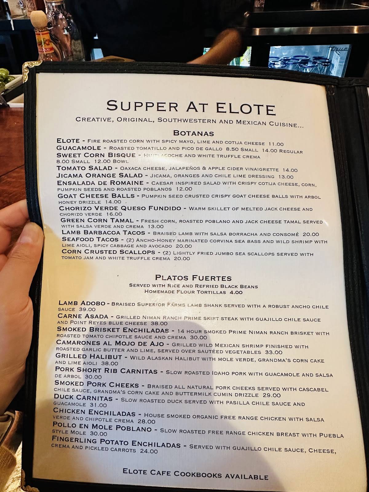 Menu at Elote Cafe, Sedona, 350 Jordan Rd