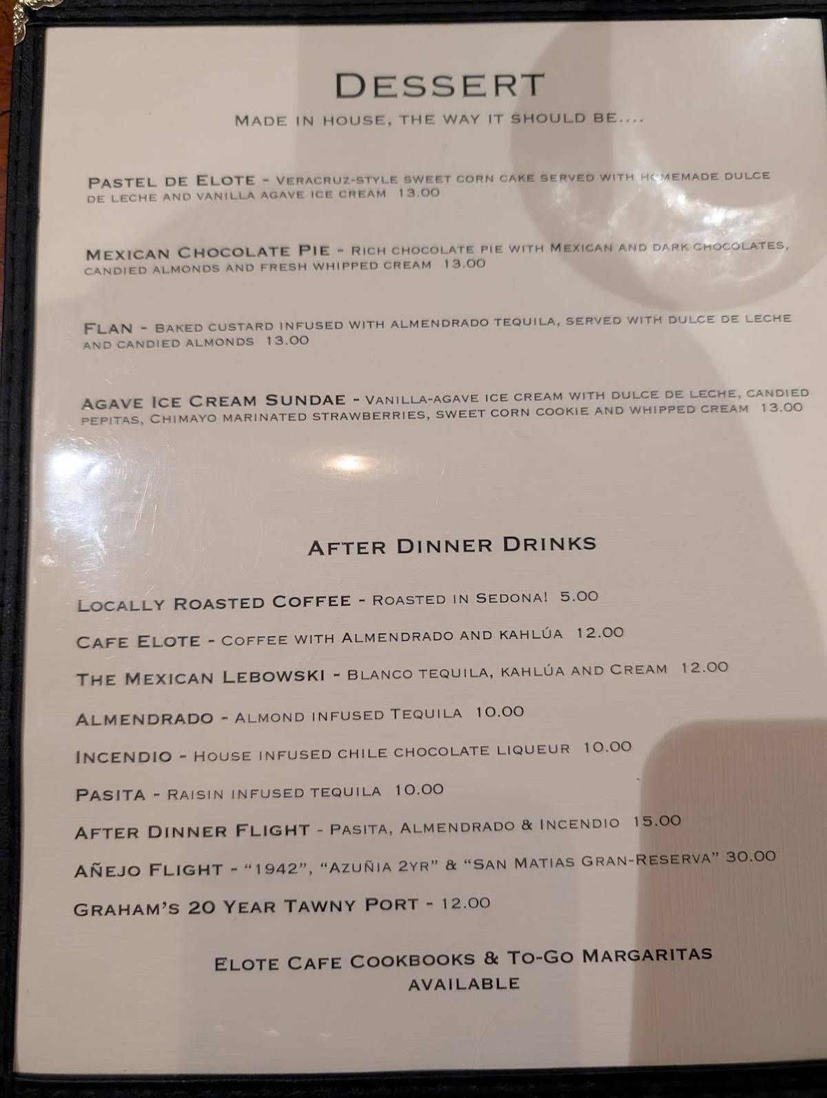 Menu at Elote Cafe, Sedona, 350 Jordan Rd