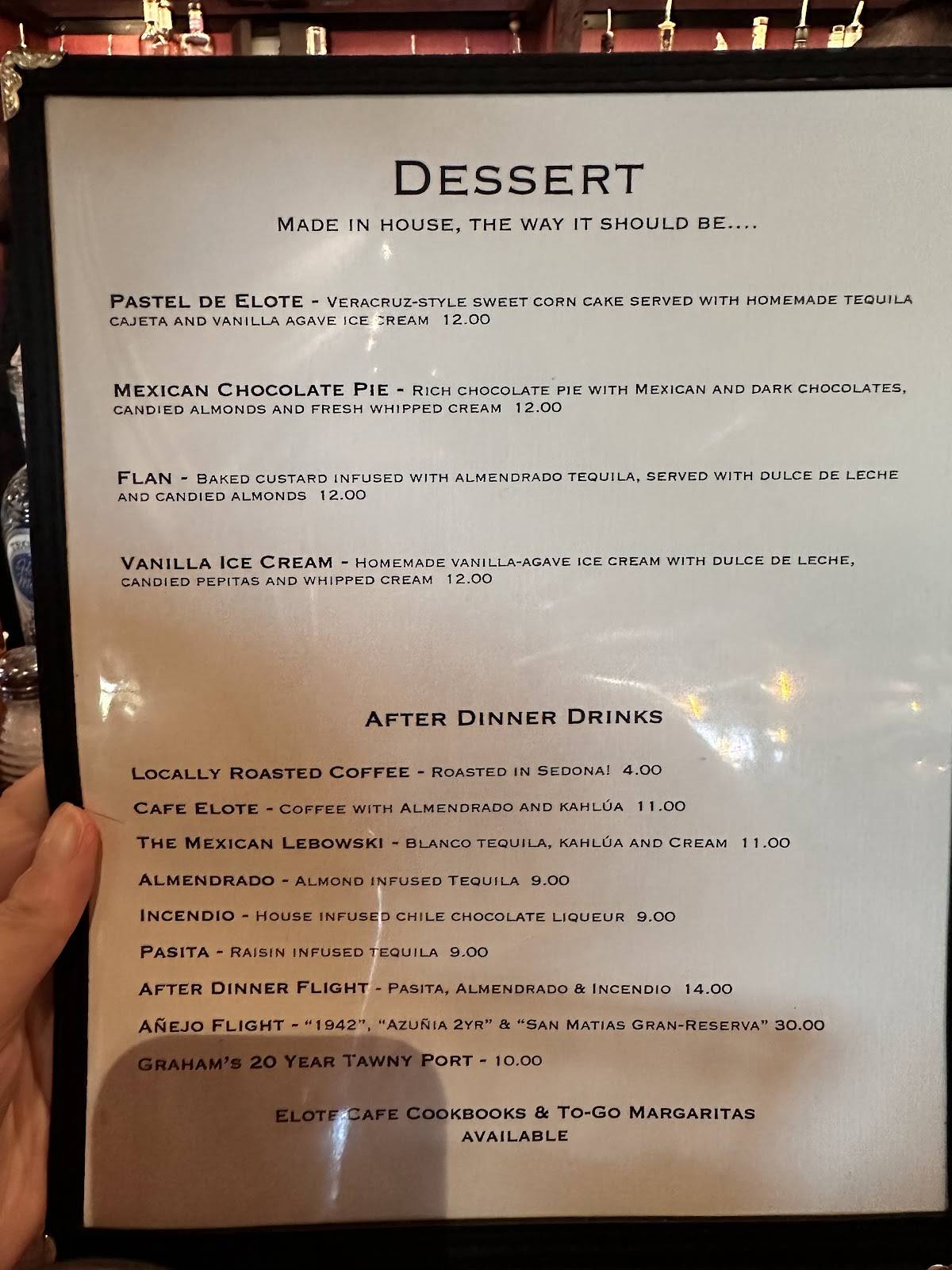 Menu at Elote Cafe, Sedona, 350 Jordan Rd